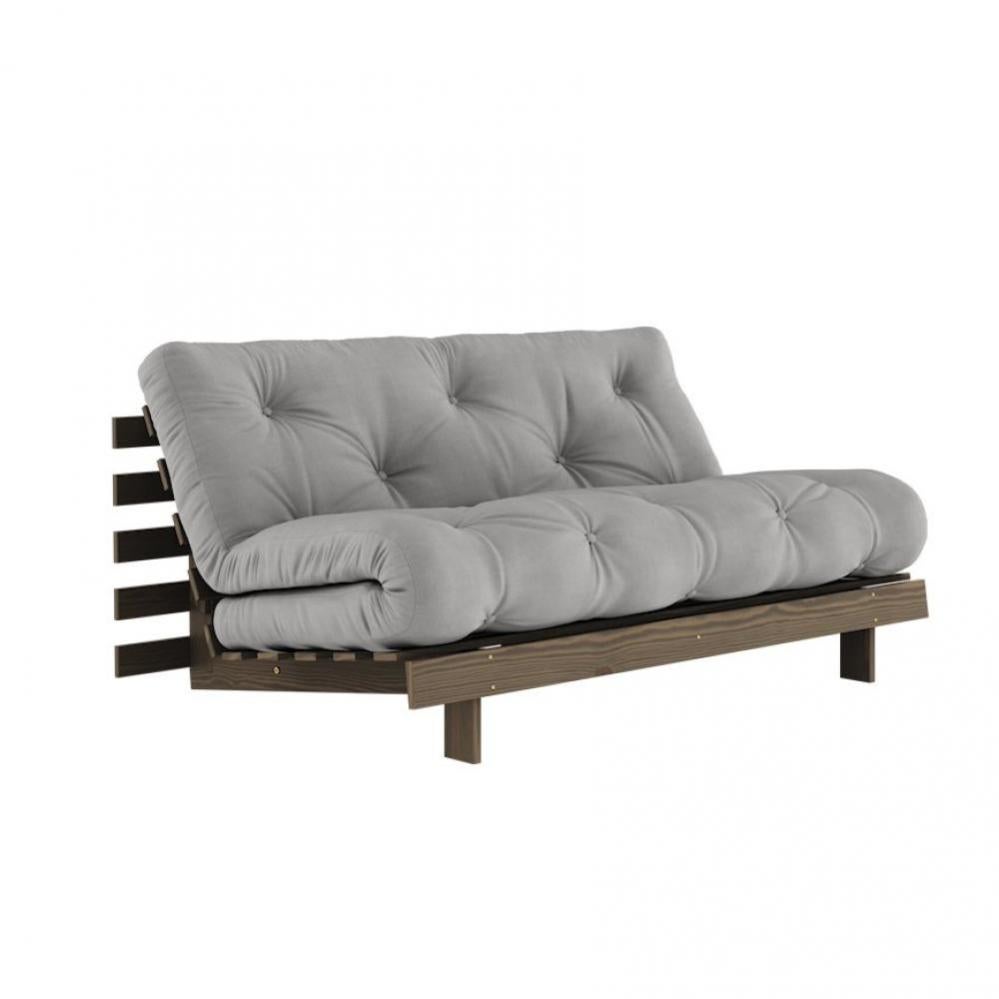 Canapé convertible futon ROOTS pin carob brown matelas grey couchage ...