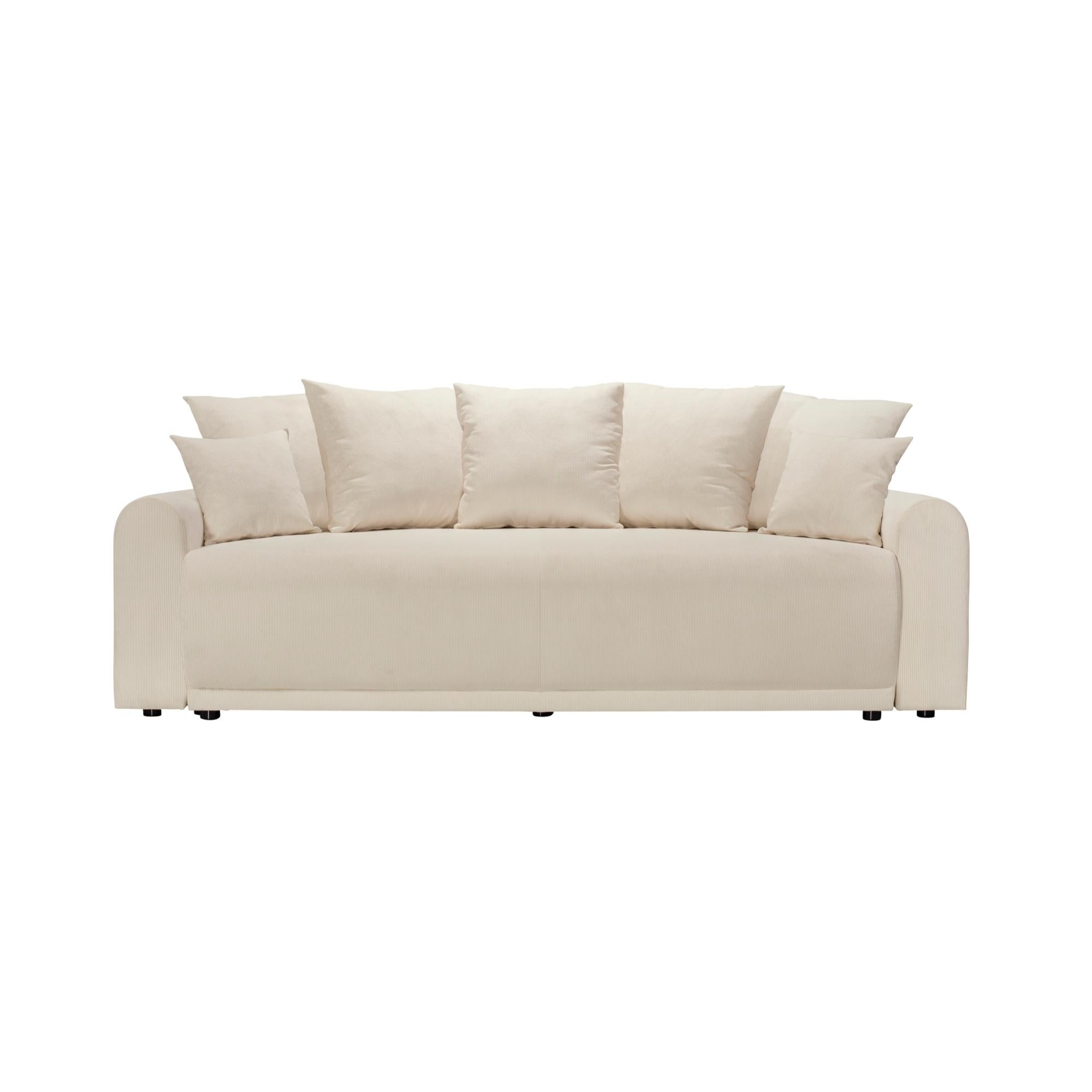 ODEON - Canapé droit convertible 4 places en velours côtelé beige, MADE ...