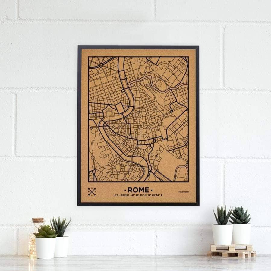 Mappa in sughero - Mappa in legno Roma naturale / 60 x 45 cm / Nero ...