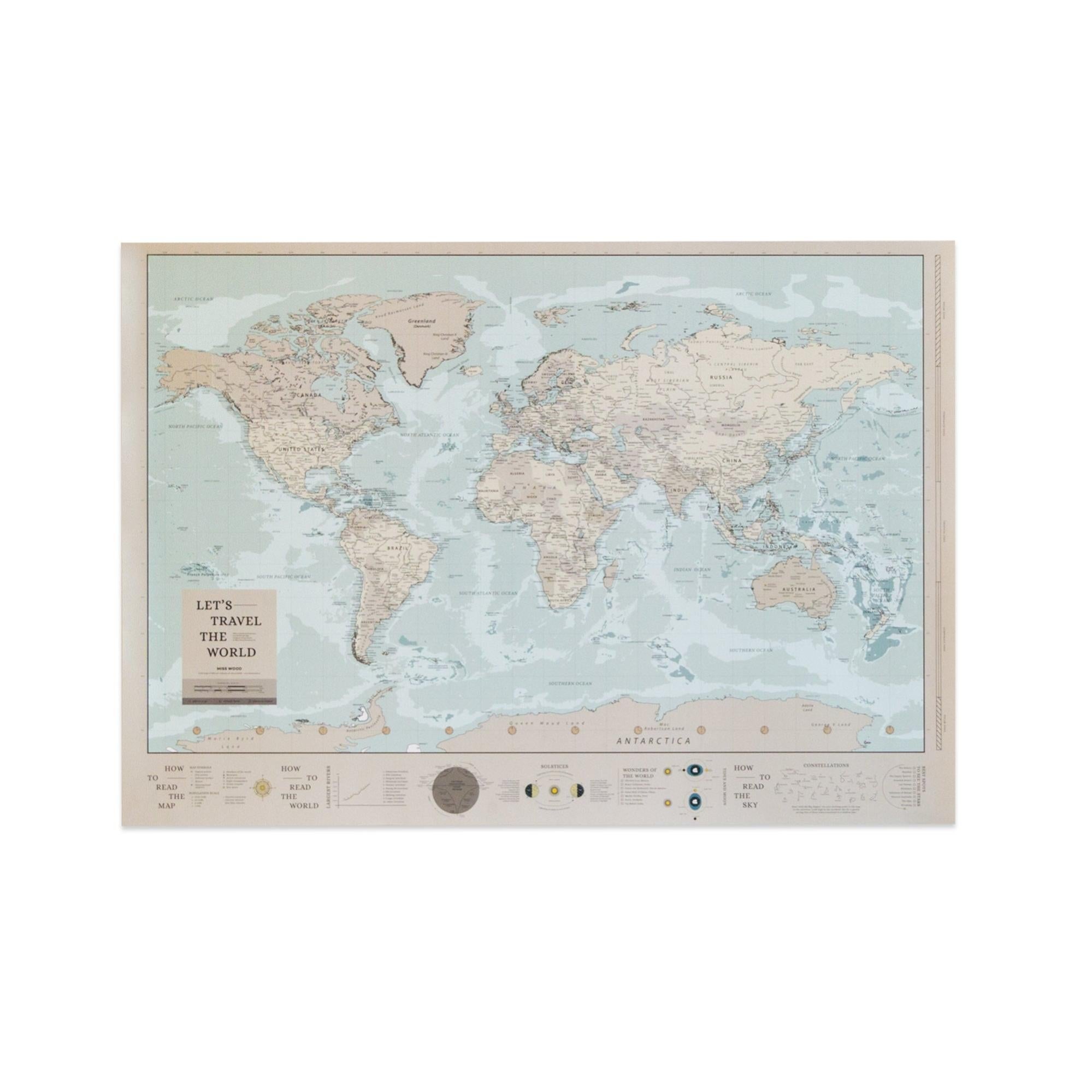 Lámina Mapamundi - Woody Map Poster / Celestial / 100 x 70 cm | Leroy ...