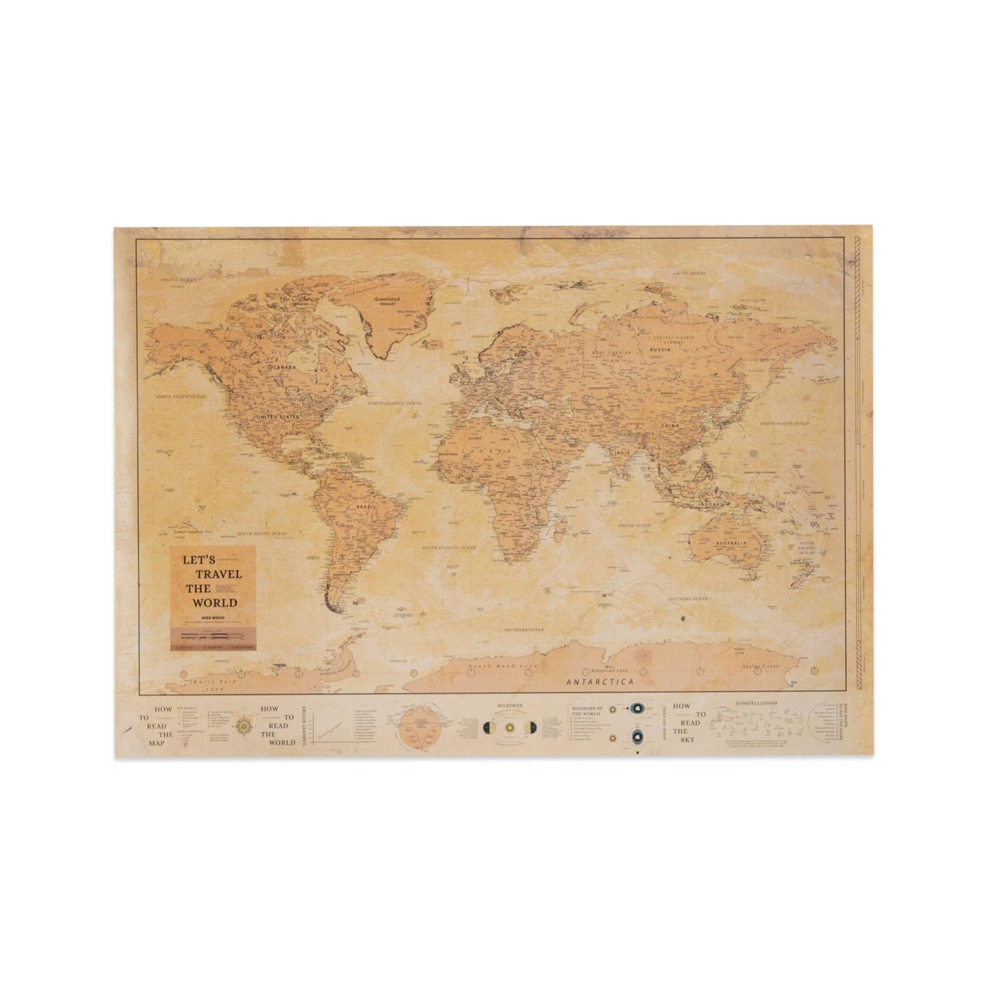 Feuille de carte du monde – Woody Map Poster / Whisky / 100 x 70 cm ...