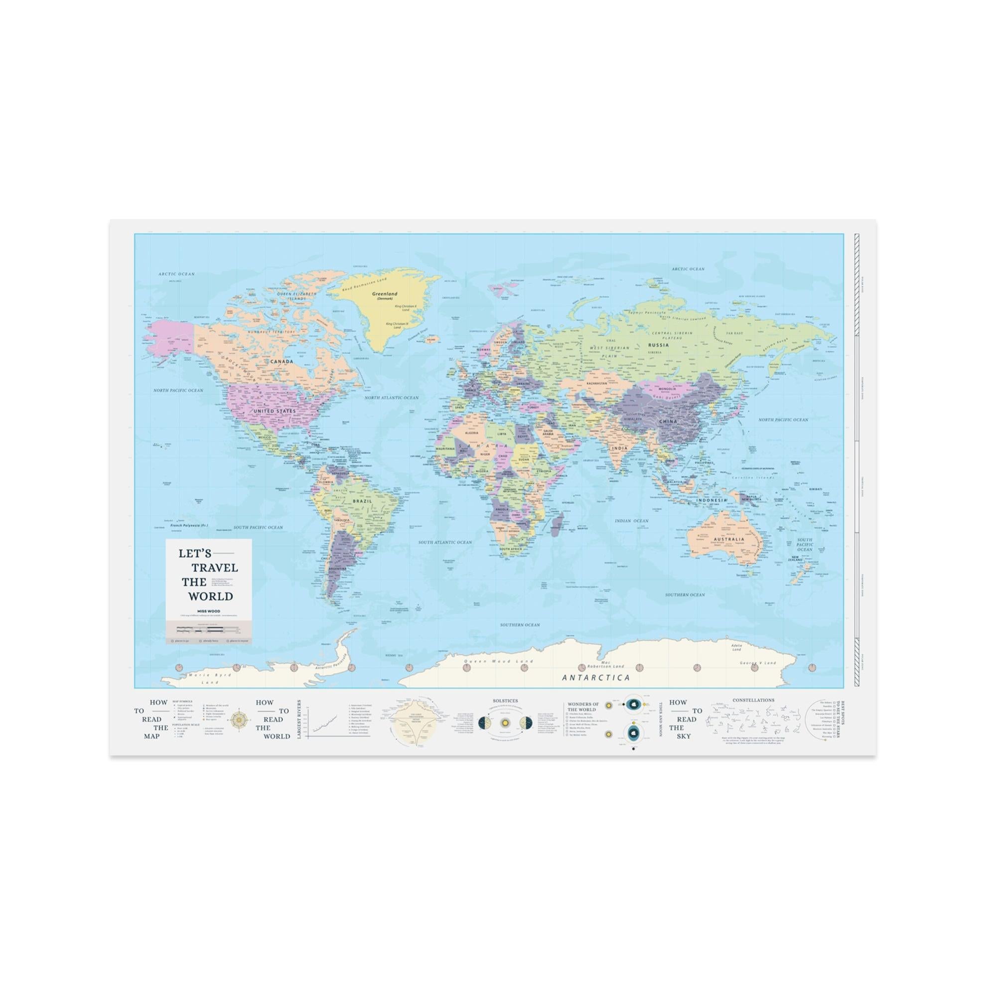 Lámina Mapamundi - Woody Map Poster / Sky Blue / 100 x 70 cm | Leroy Merlin