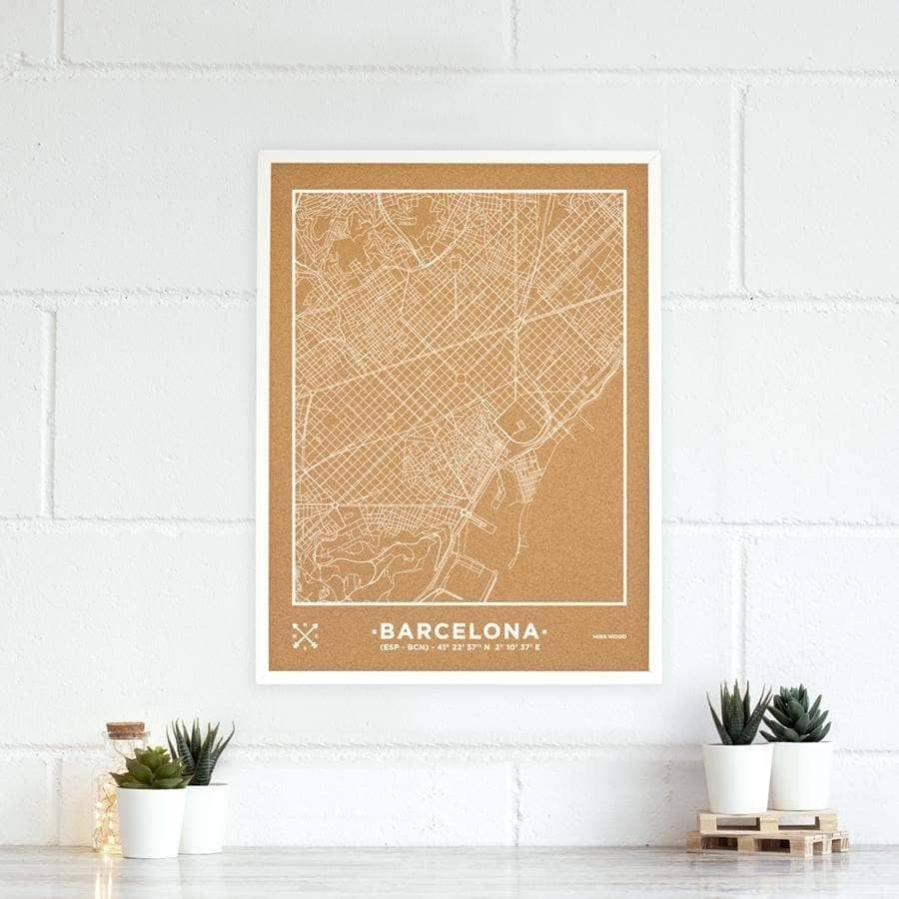 Mapa de corcho - Woody Map Natural Barcelona / 60 x 45 cm / Blanco ...