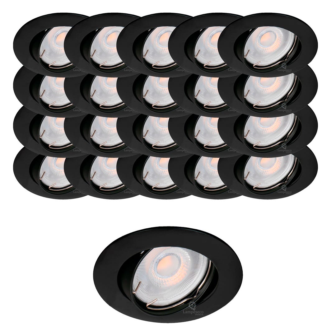 Lot De 20 Spots Aluminium Orientable Noir Mat Avec Gu10 Led De 5w Eqv