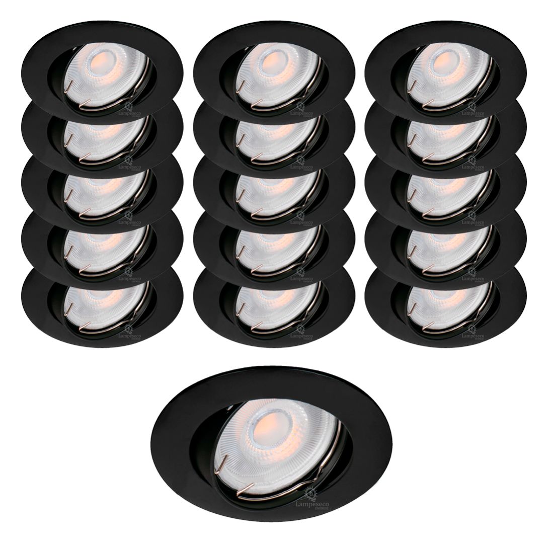 Lot De 15 Spots Aluminium Orientable Noir Mat Avec Gu10 Led De 5w Eqv