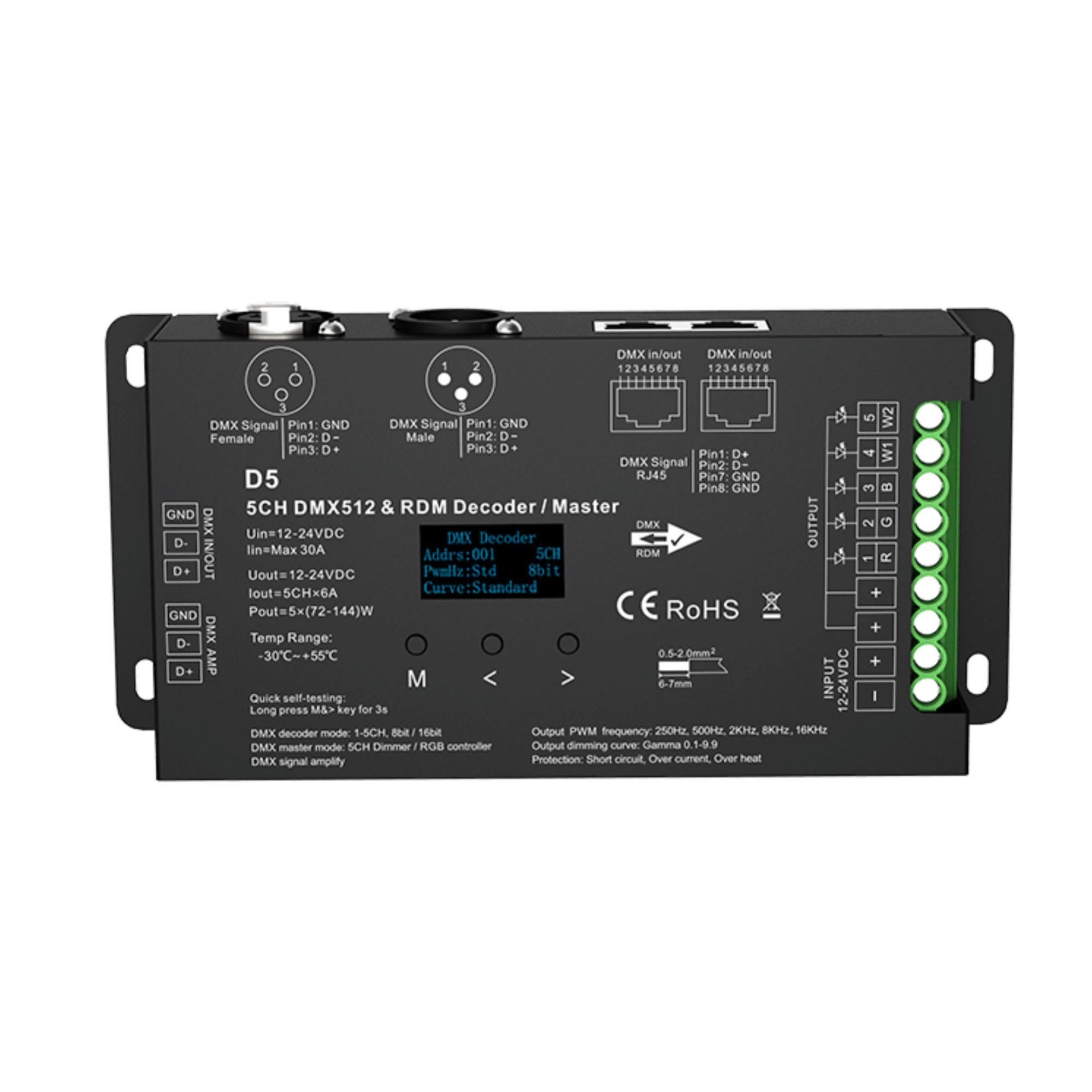 Decoder DMX512 12-24V DC - 6A/canale - 5 canali - Display OLED | Leroy ...