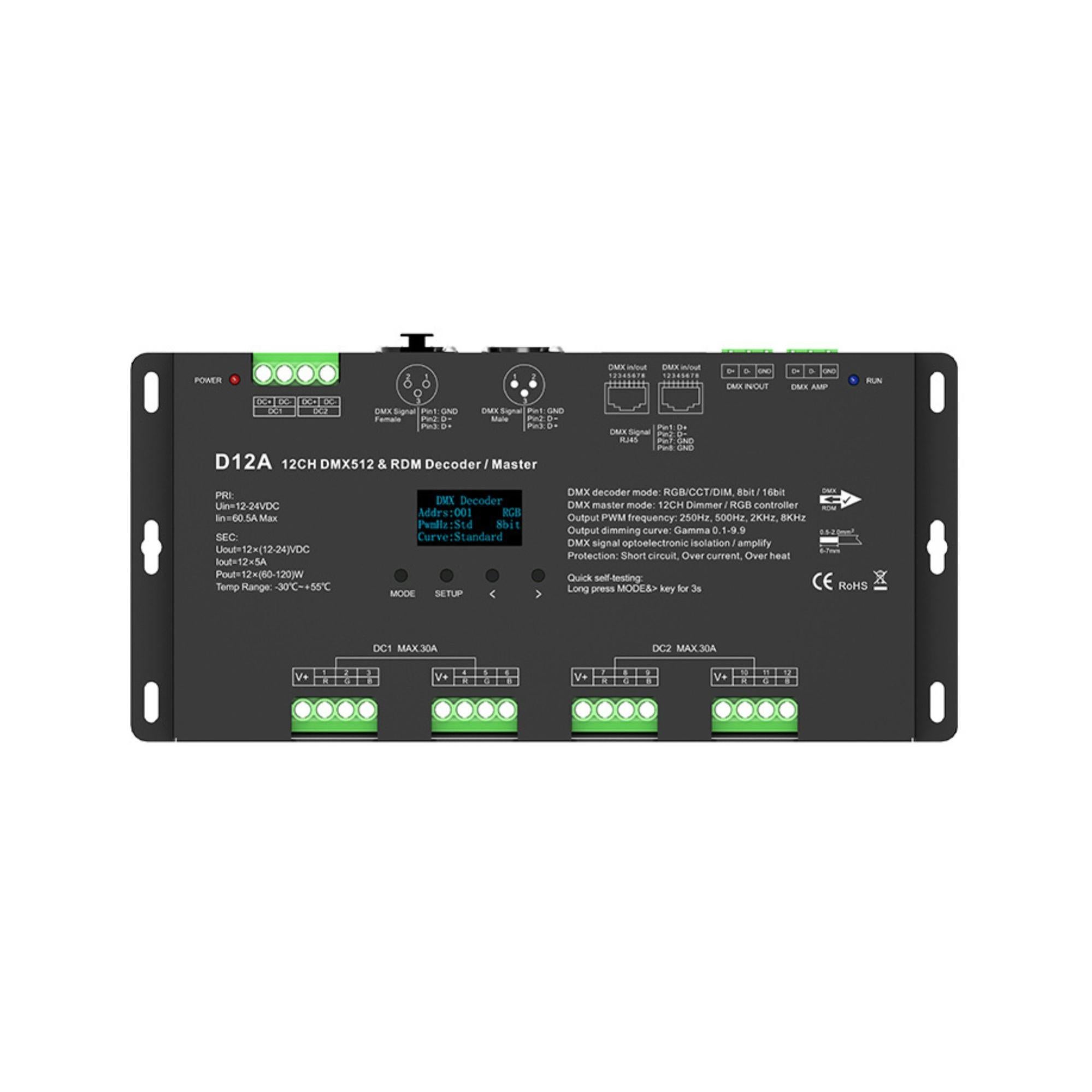 Decoder DMX512 12-24V DC - 5A/canale - 12 canali - Display OLED | Leroy ...
