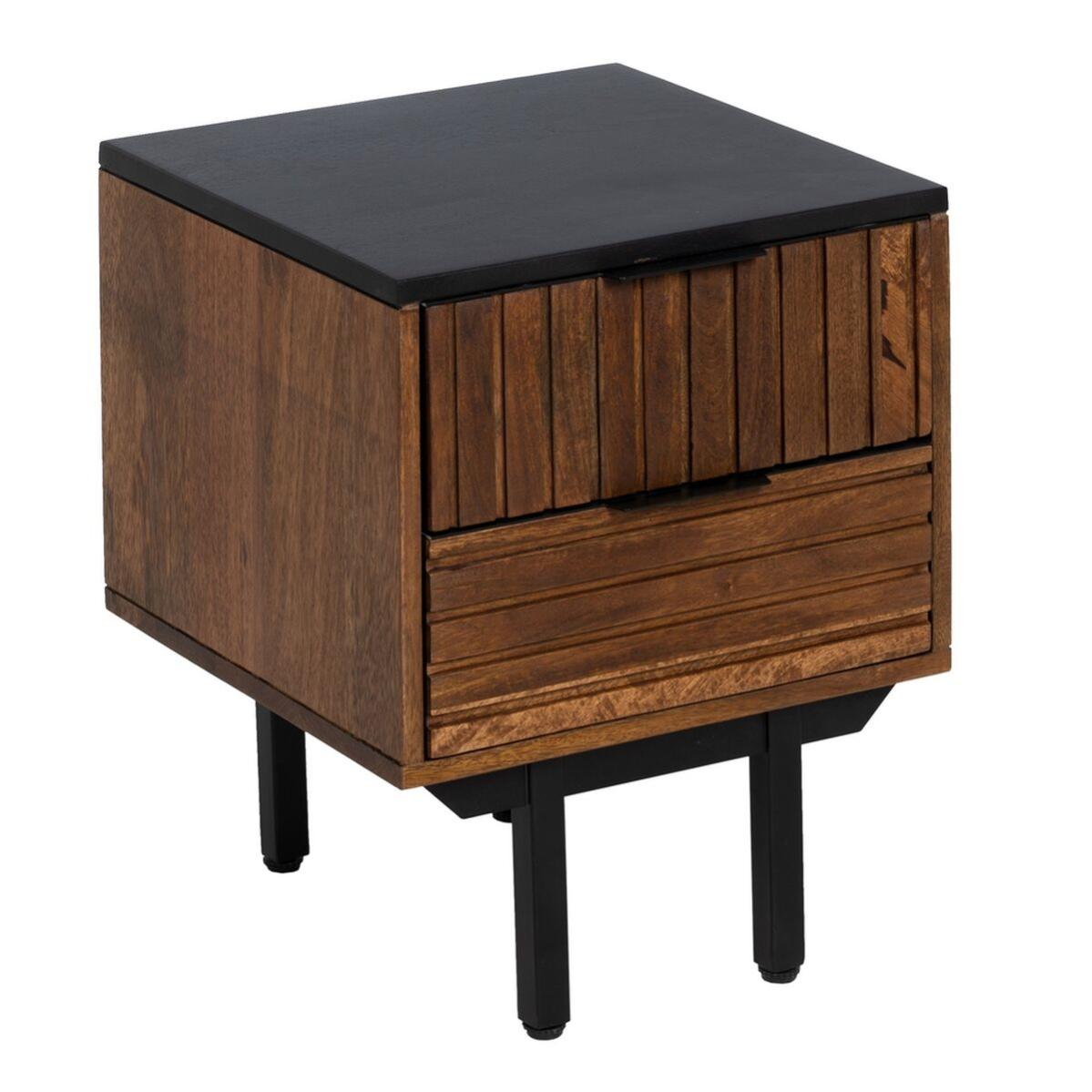 Table de Nuit ABNER Marron Noir Fer Bois de manguier 40 x 40 x 50 cm ...