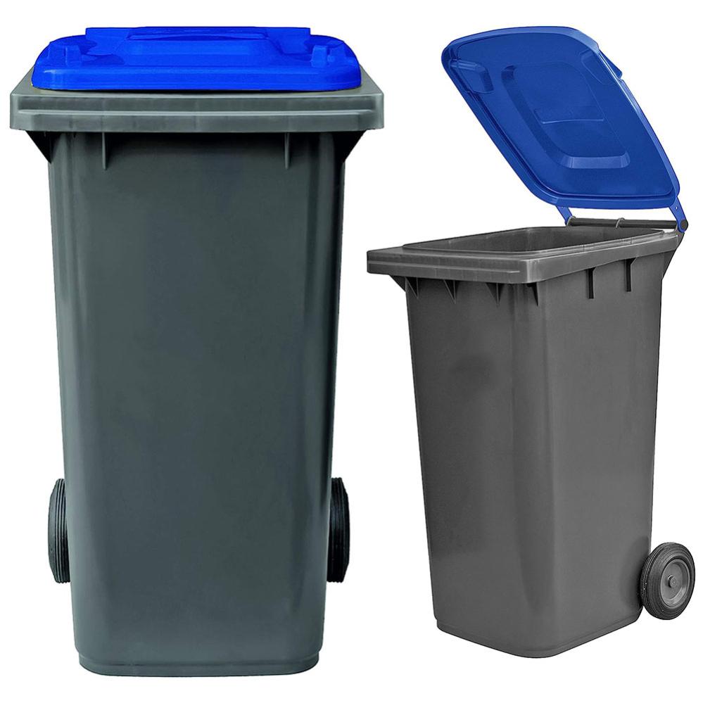 Bidone carrellato grigio coperchio blu pattumiera per raccolta ...