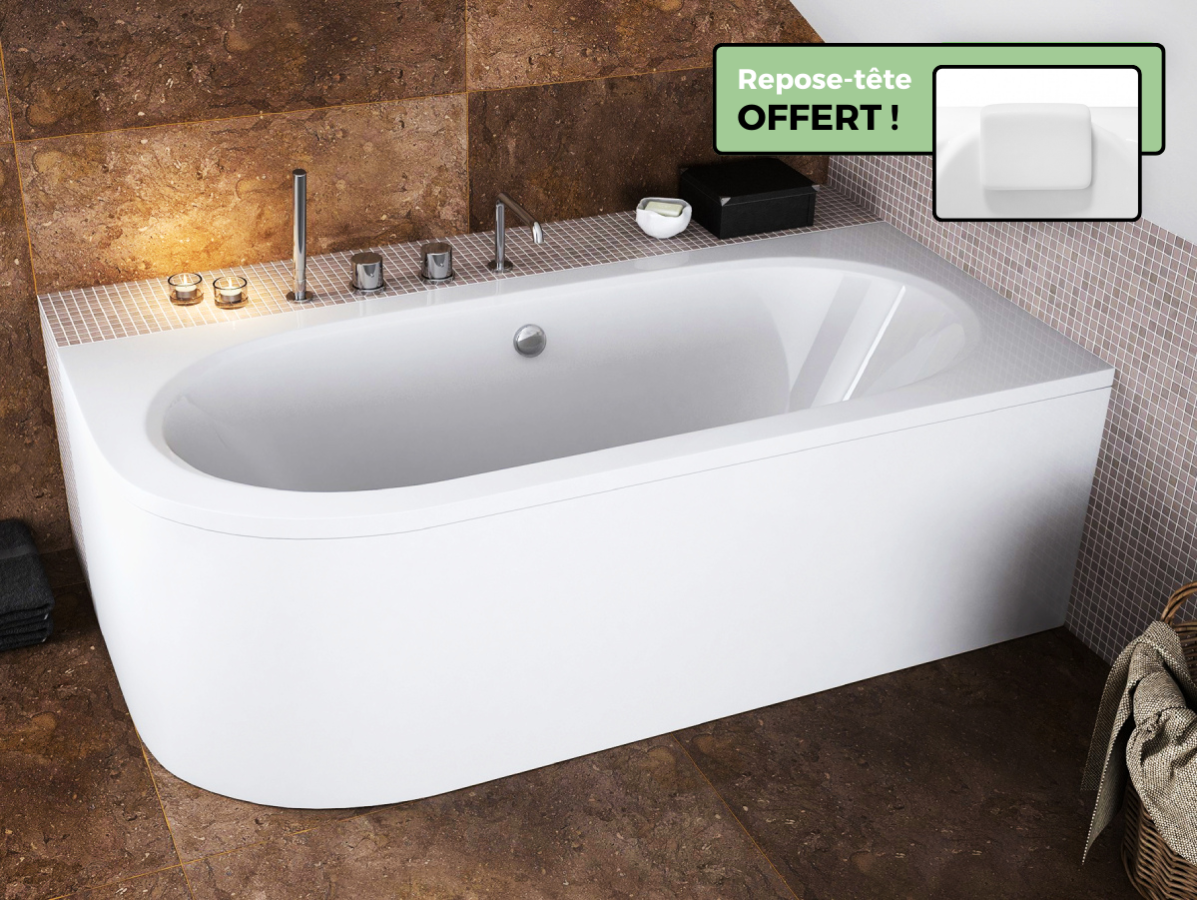 Baignoire d'Angle - avec Tablier Blanc et Repose Tête OFFERT | AVITA ...