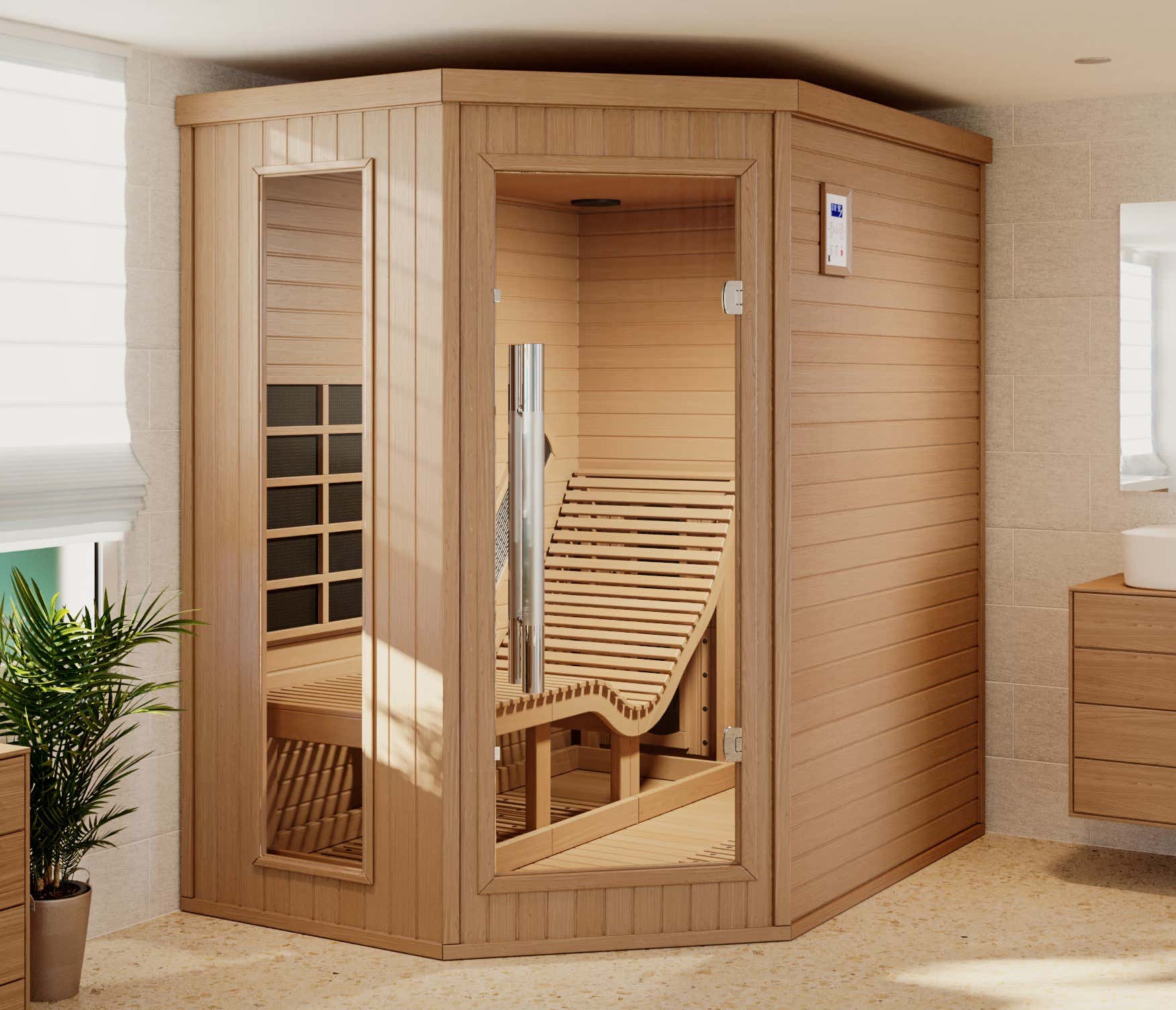 Cabine de sauna infrarouge Finntherm Marina FinnTherm, 1.3x1.8m dim ...