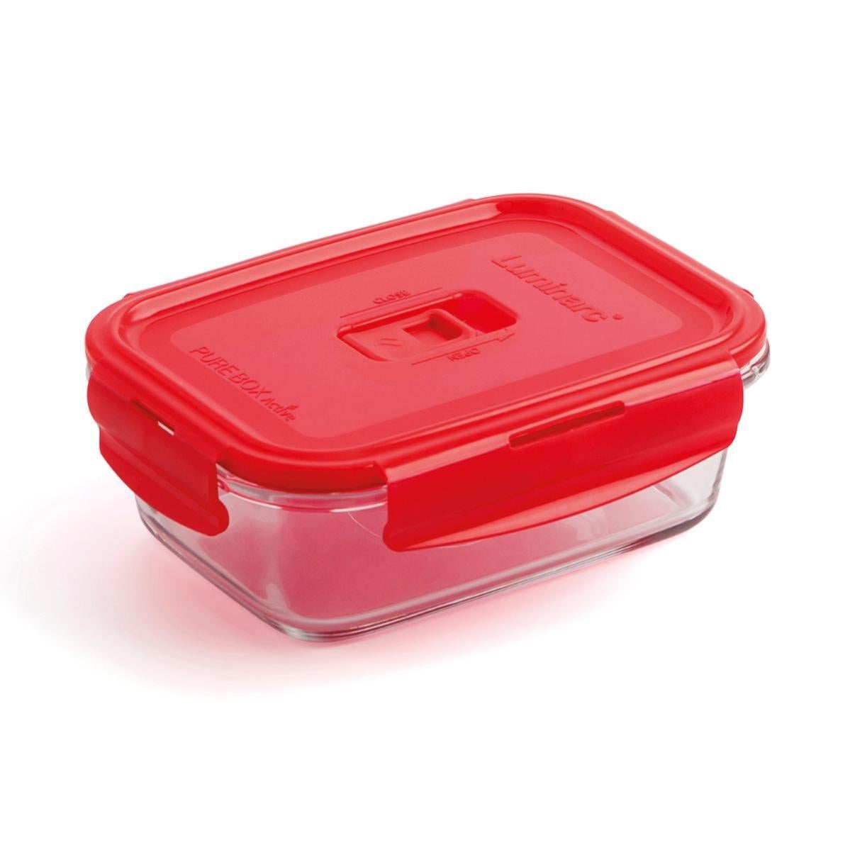 Recipiente Rectangular Hermético Vidrio Pure Box Rojo 19x13cm - 122cl ...