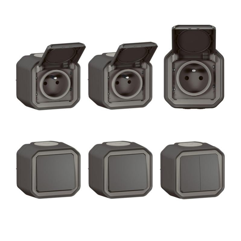 Lot legrand plexo - 3 x 2p+t - 2 x vv - 1 x 2vv - anthracite - legrand ...