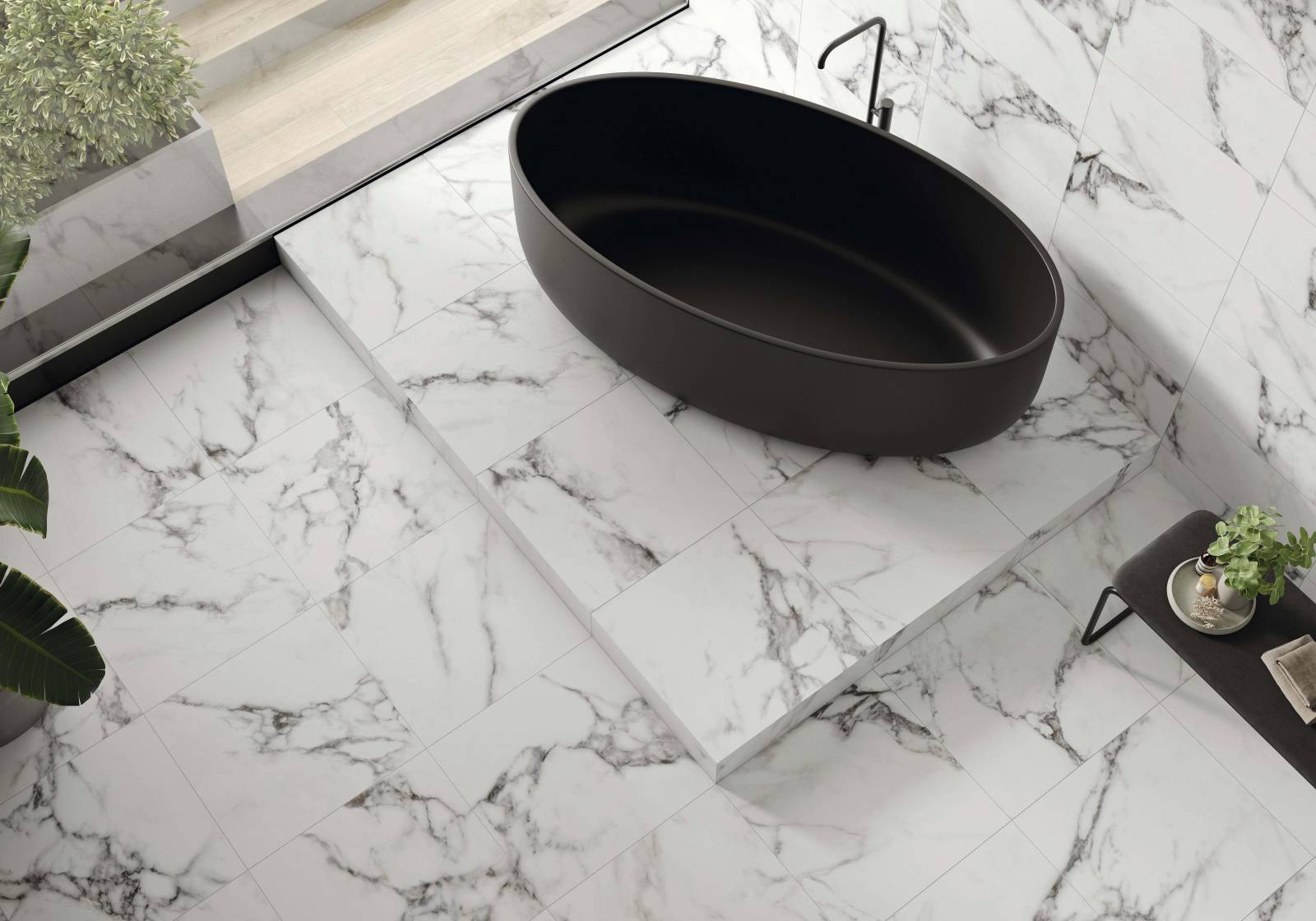 Carrelage effet marbre blanc 60x60cm brillant bords rectifiés | Leroy ...