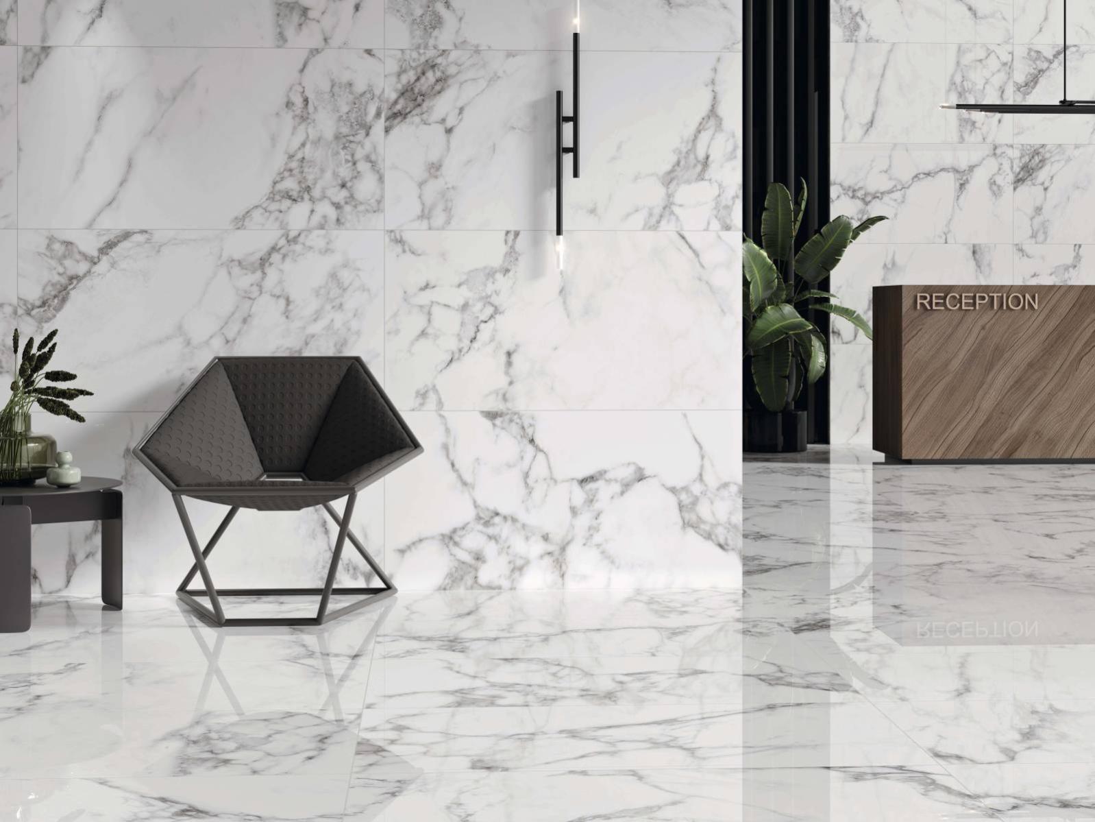 Carrelage sol / mur effet marbre brillants l.60 x L. 120 cm bords ...