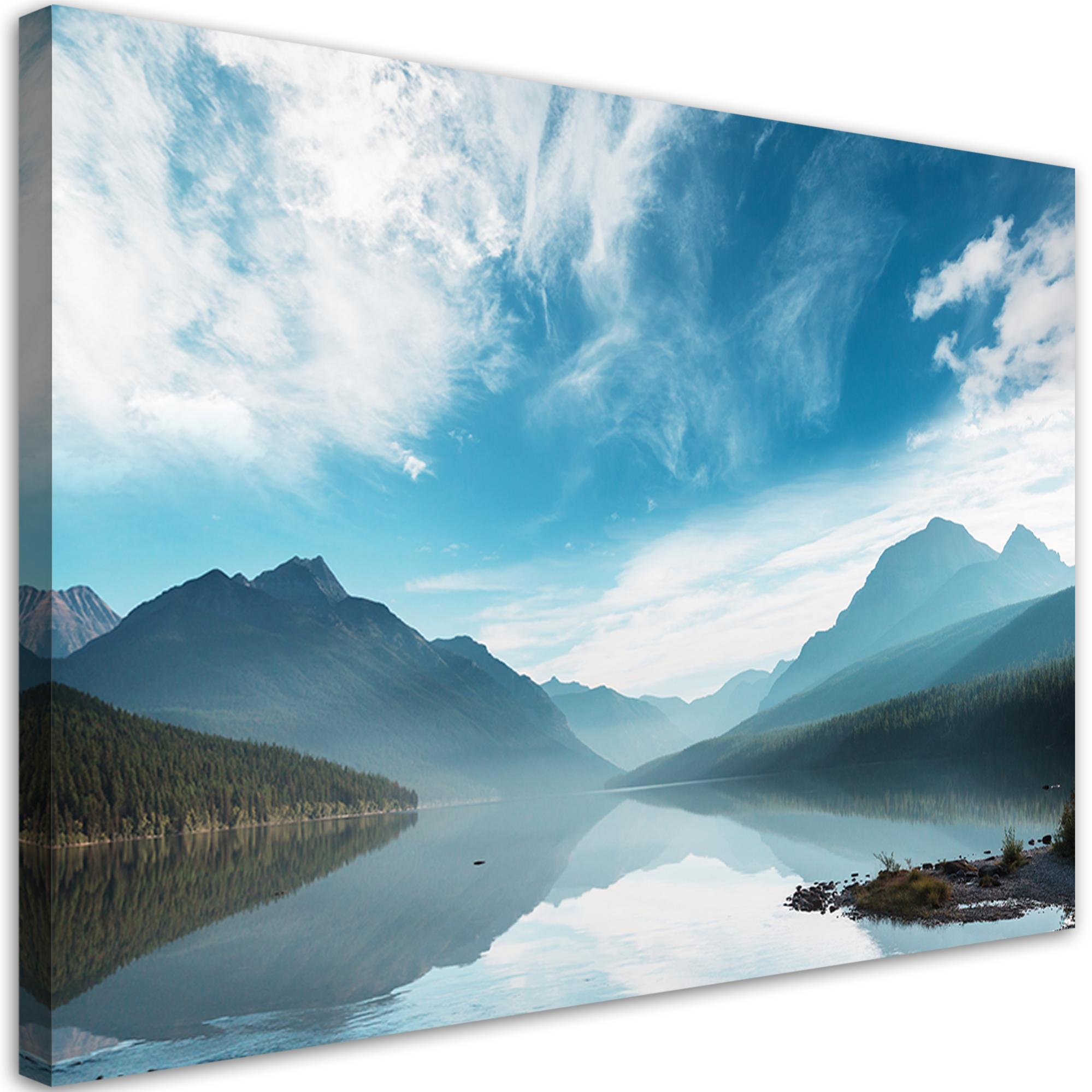 Quadro su tela, Lago sullo sfondo delle montagne - 90x60 | Leroy Merlin