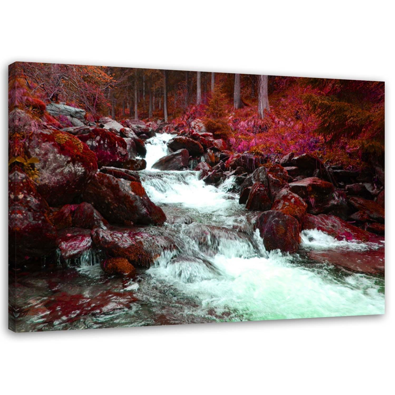 Quadro su tela, Torrente di montagna foresta rosso - 100x70 | Leroy Merlin