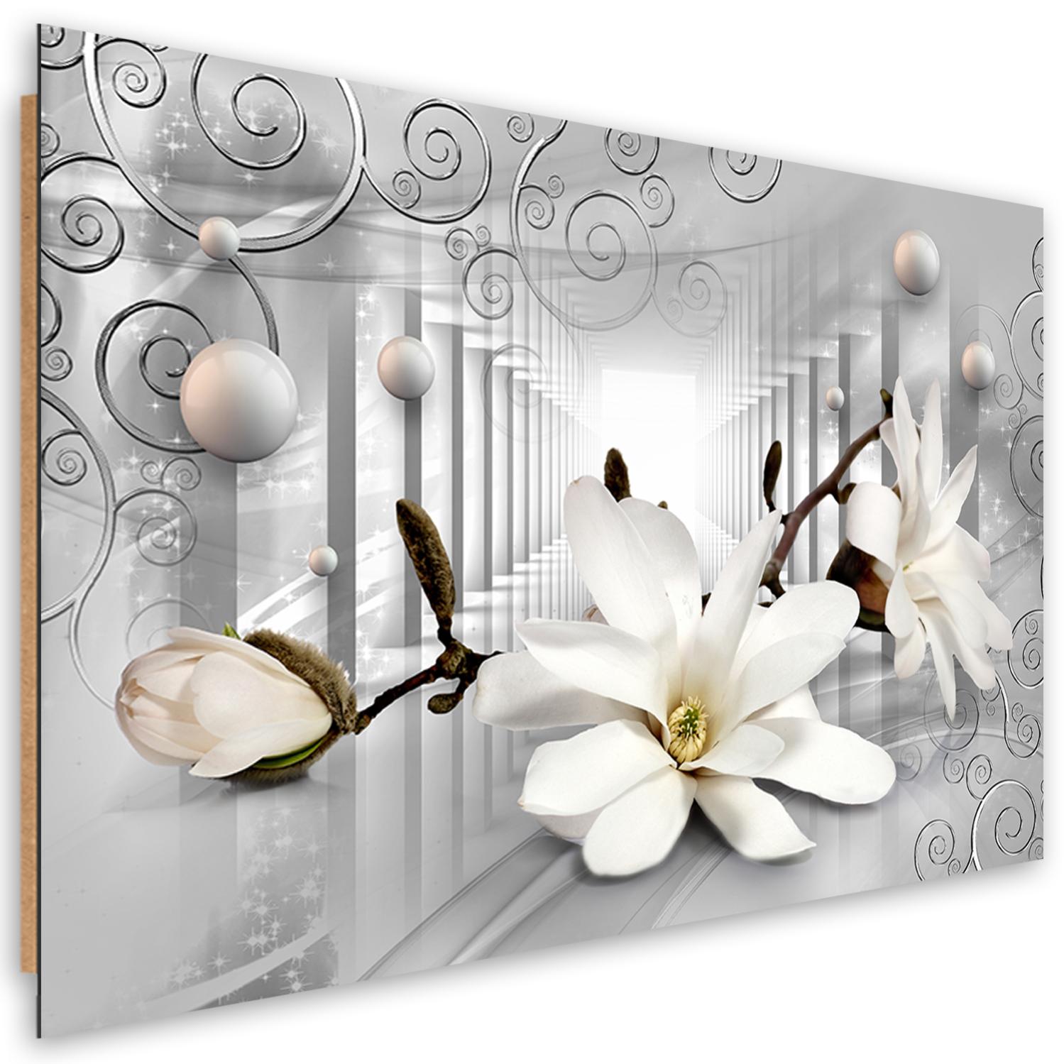 Quadro deco panel, Fiori nel tunnel e palline 3D d'argento - 60x40 ...