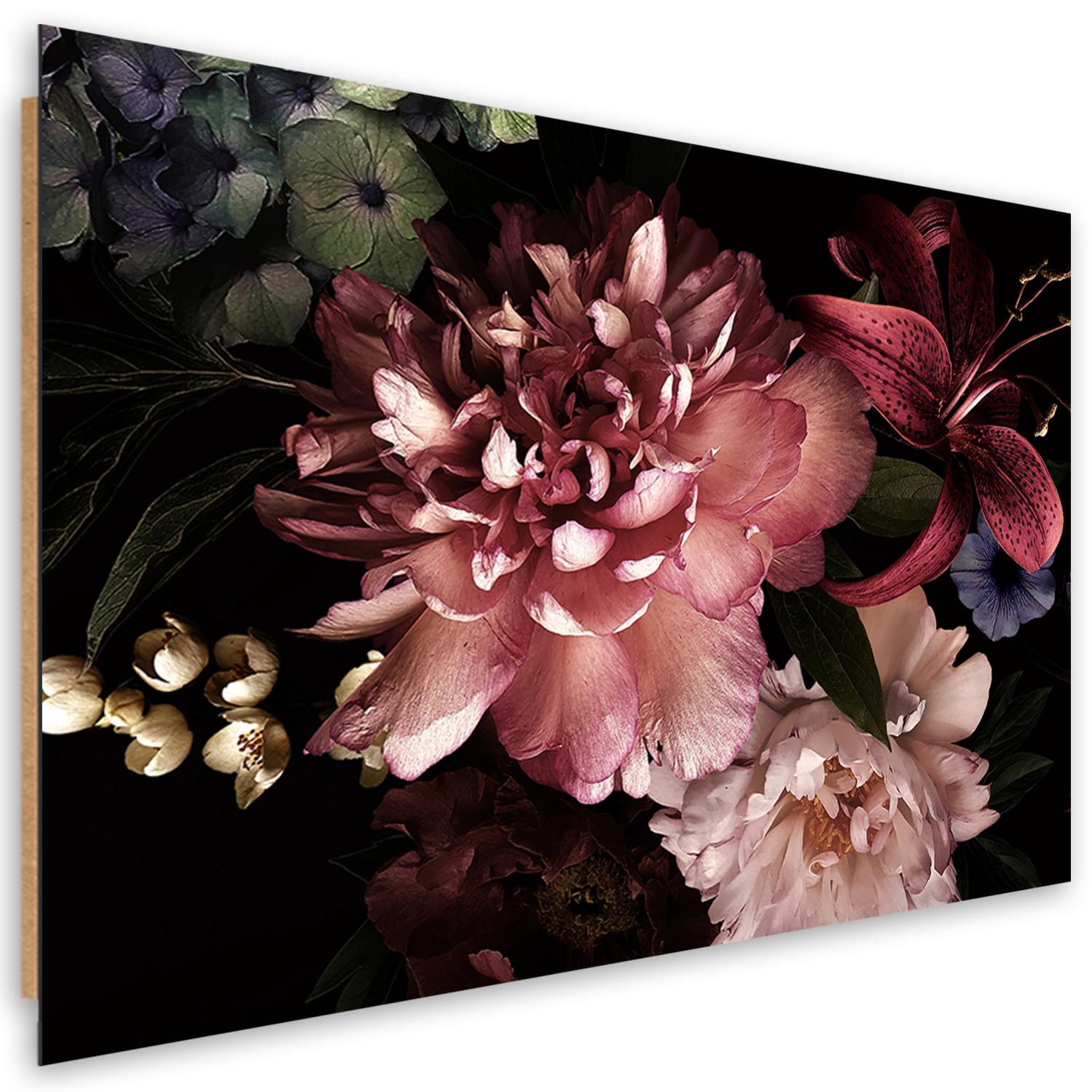 Quadro deco panel, Un bouquet di fiori su uno sfondo scuro - 60x40 ...