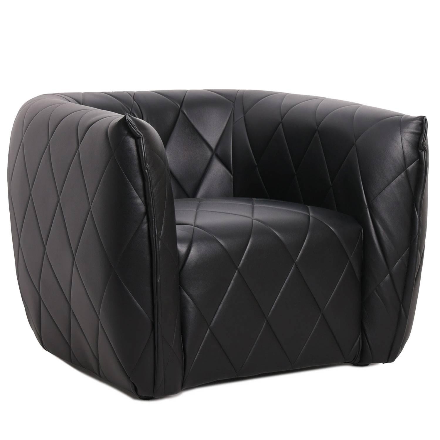 Fauteuil moderne revêtement matelassé Losania Simili Noir | Leroy Merlin