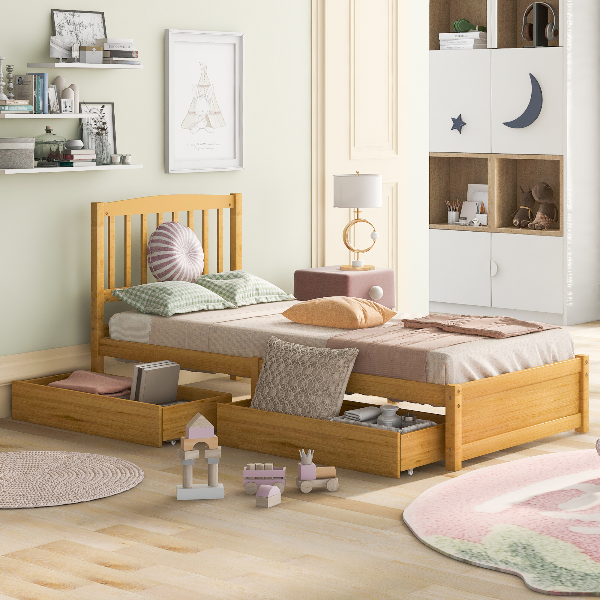 Letto singolo in legno massello di pino 90x200 comprensivo di 2 ...