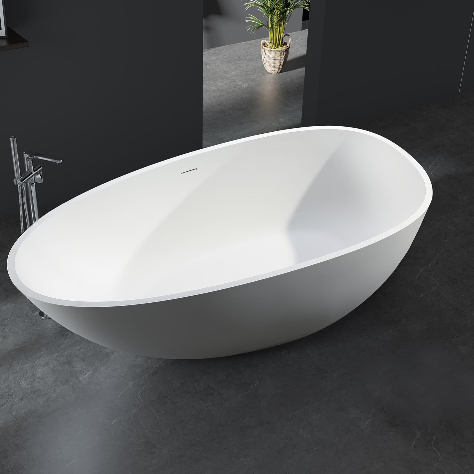 BERNSTEIN - Vasca da bagno a isola in ghisa minerale VELA STONE - bianco opaco, 180 x 90 cm ...