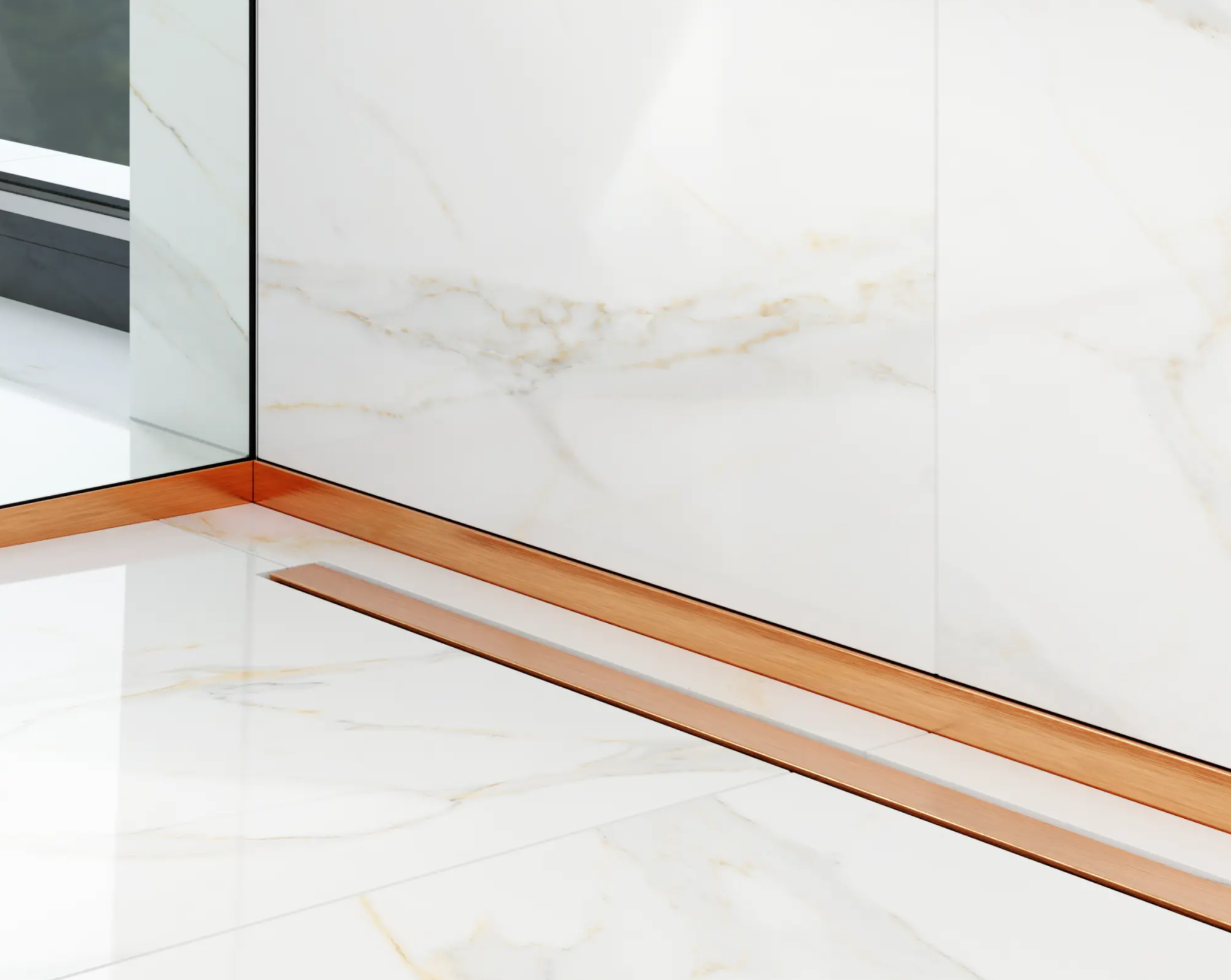 Profilo doccia a pavimento frontale rame satinato - 1800 x 40 x 12 mm ...