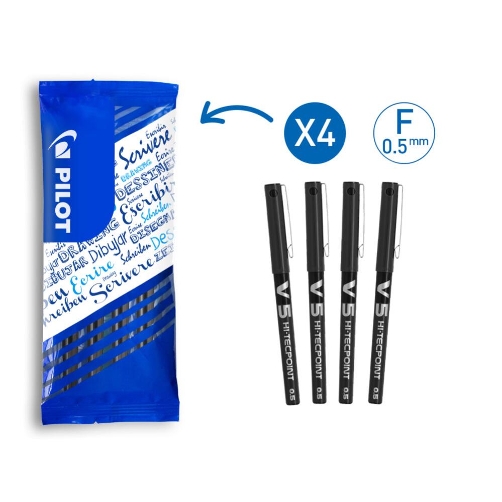 Pilot V5 Stylo à Bille à Encre Liquide - Mince - Noir - 4 pièces ...