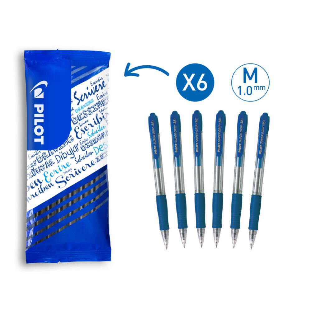 Pilot Super Grip Stylo à Bille Rétractable - Moyen - Bleu - 6 pièces ...