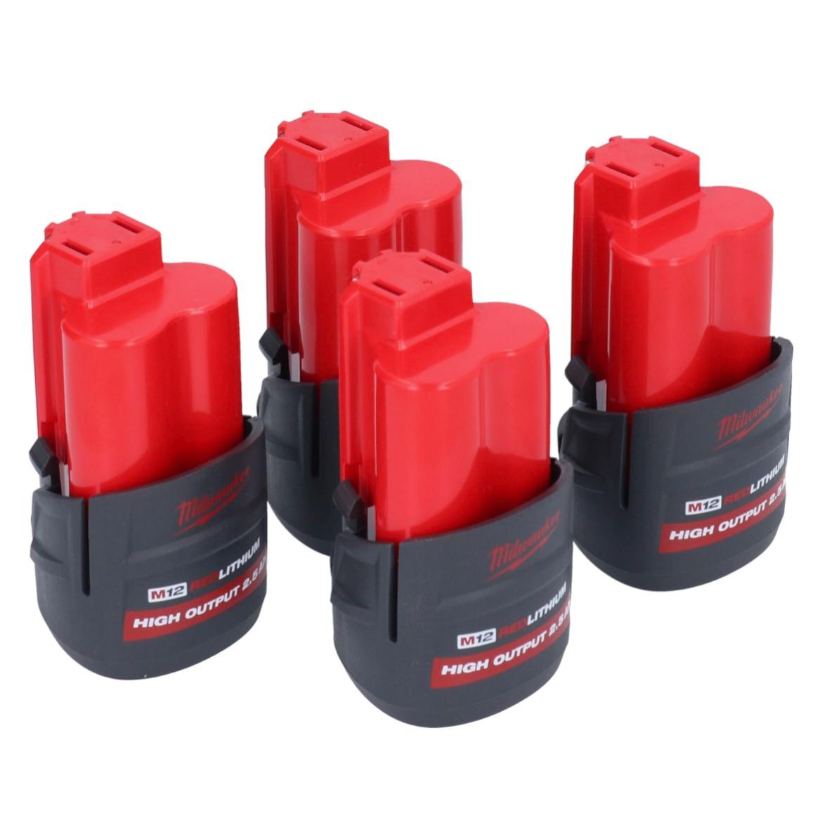 Milwaukee Batterie Set 4x M12 HB2.5 High Output 12 V 2,5 Ah / 2500 mAh ...