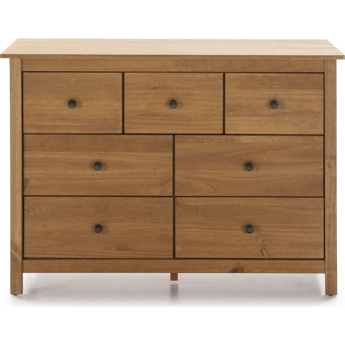 Commode 7 tiroirs en pin massif couleur bois naturel 110 cm - Elton ...