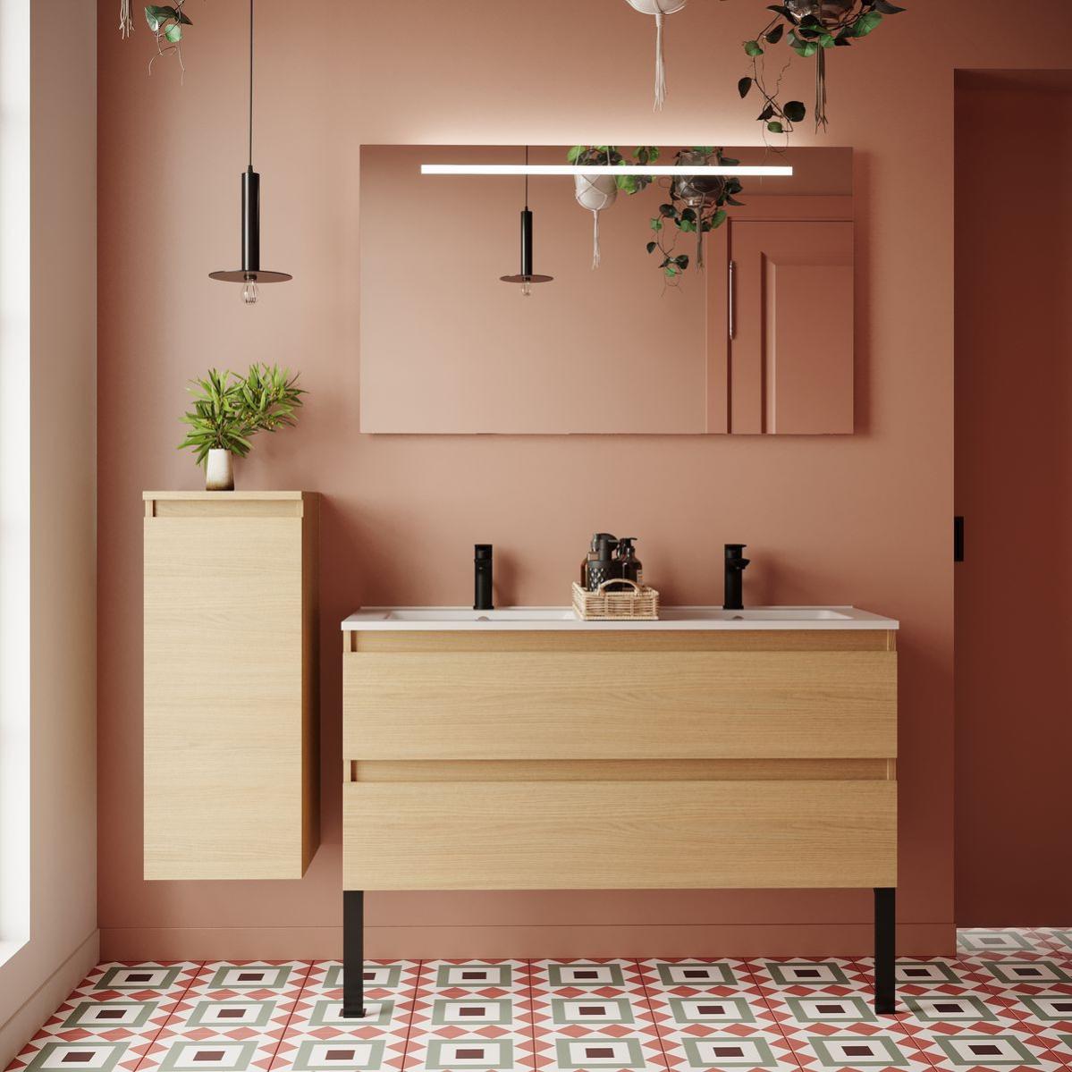 Meuble de salle de bain suspendu double vasque intégrée 120cm 2 tiroirs ...