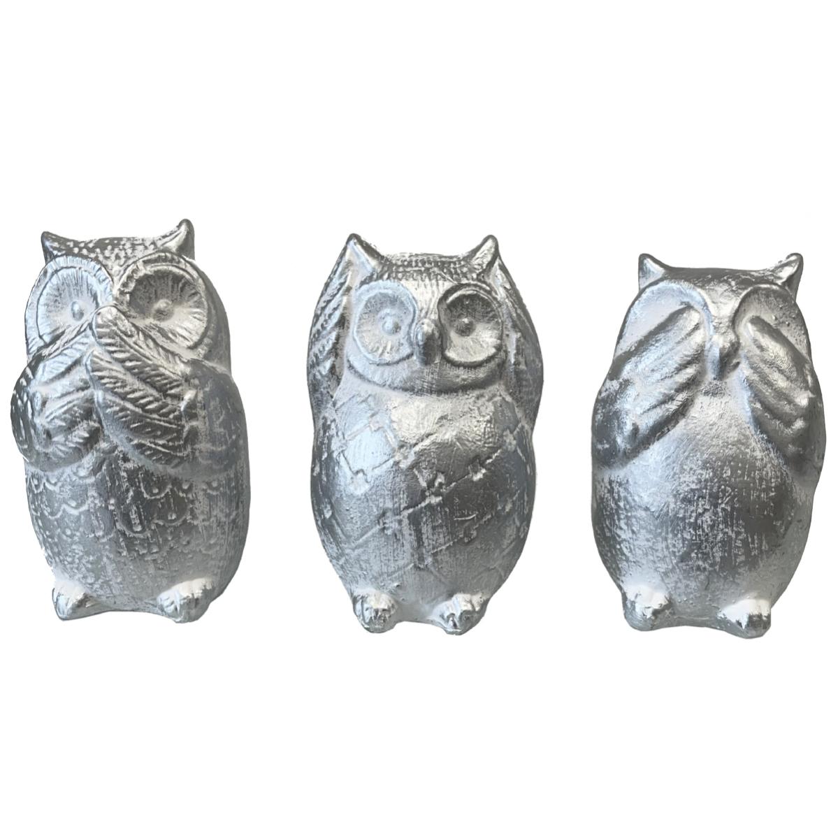 Statues en céramique trio de hiboux Blanc patiné argent | Leroy Merlin