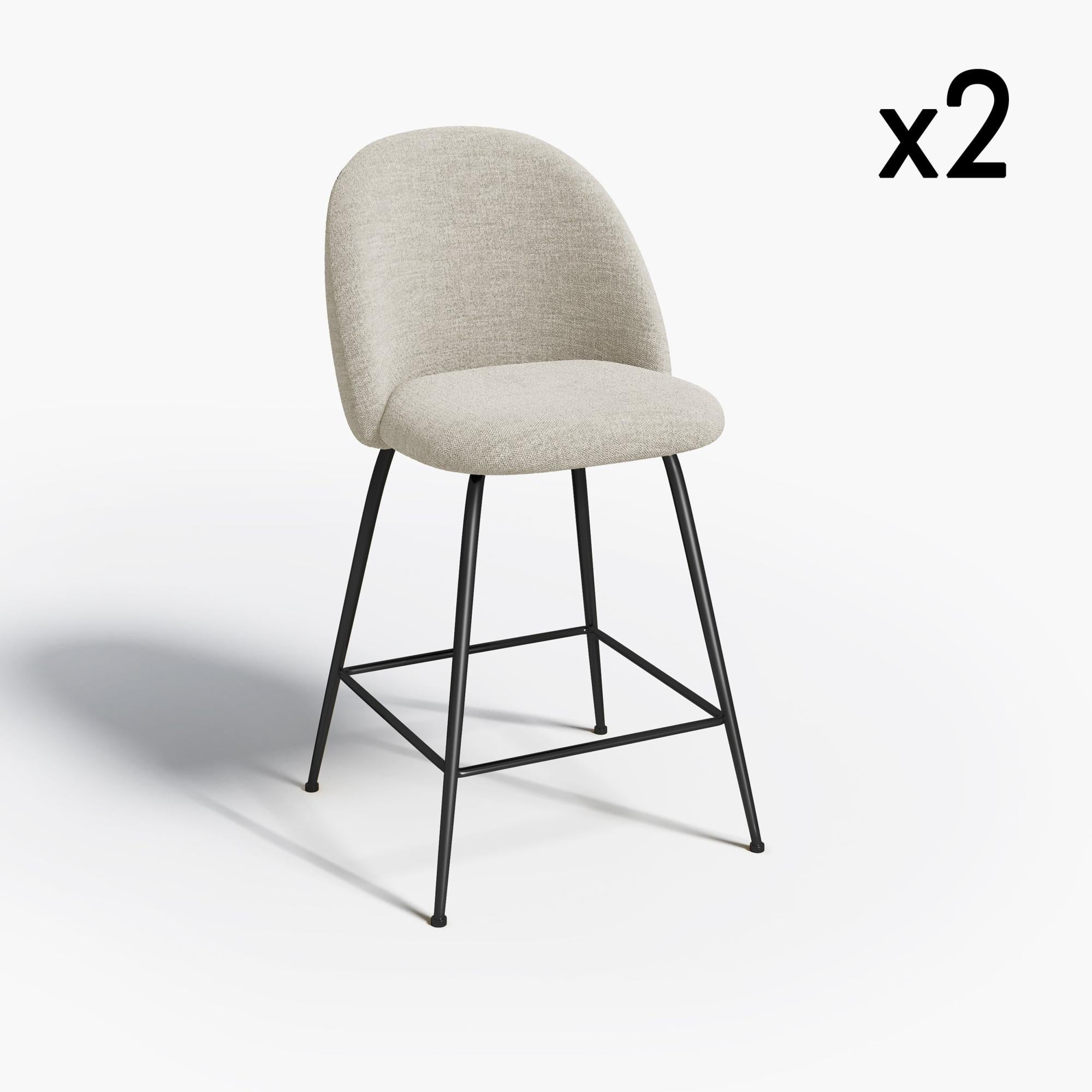 Lot de 2 tabourets de bar tissu tramé doux beige pieds noir mat | Leroy ...