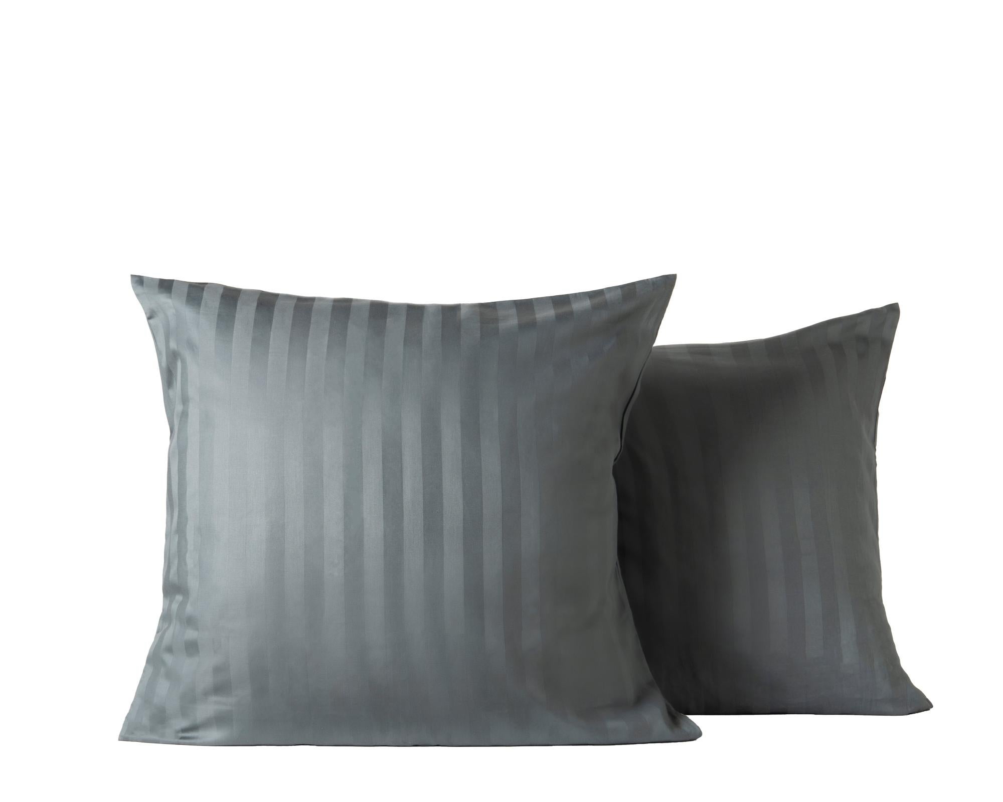Ensemble deux taies d'oreiller gris rayures grises satin 63x63cm ...