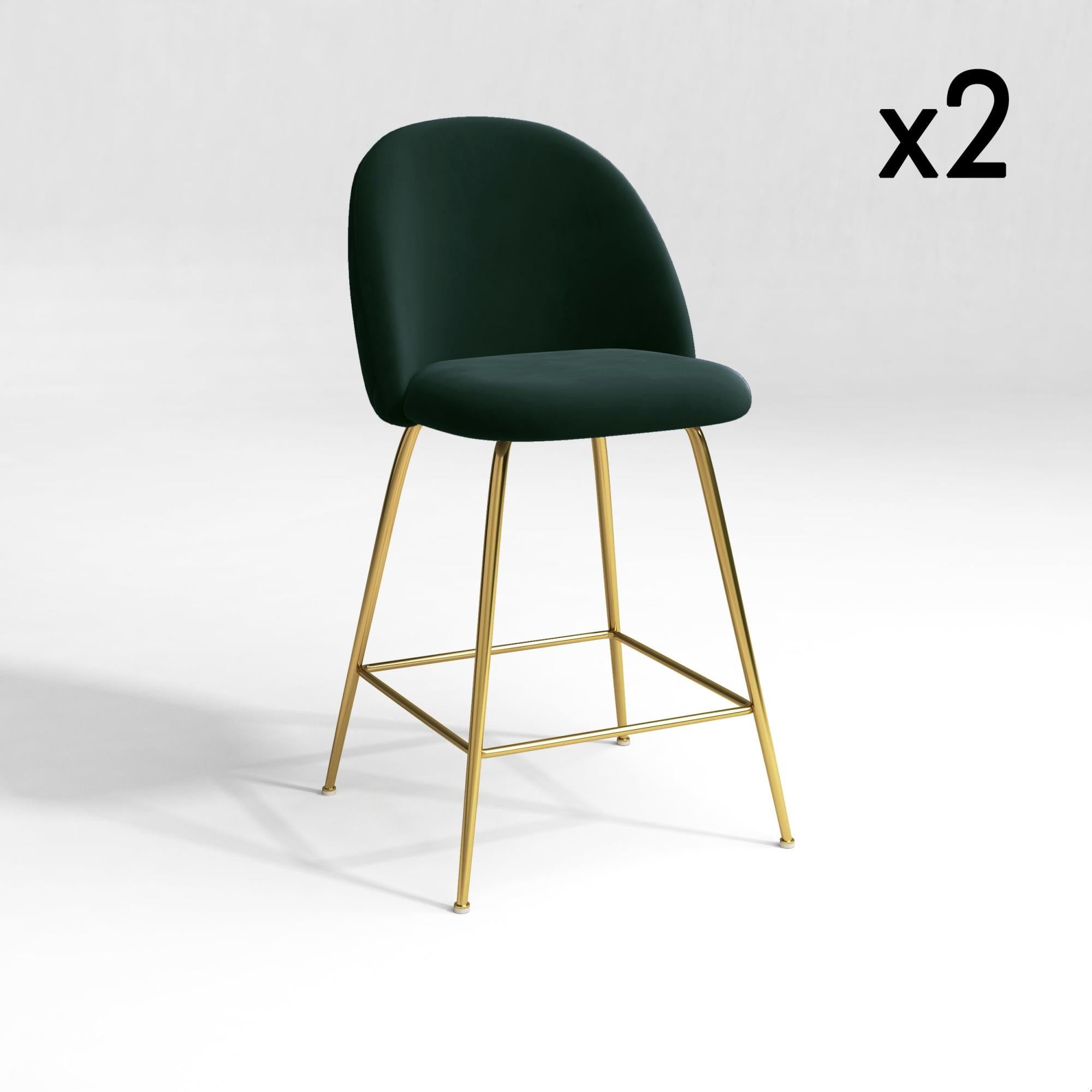 Lot de 2 tabourets de bar velours vert sapin pieds or chrome | Leroy Merlin