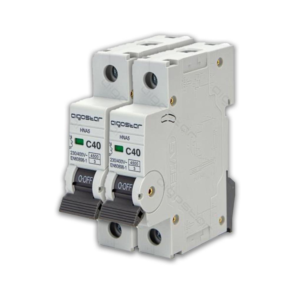 INTERRUTTORE MAGNETOTERMICO 40A 1P CURVA C 220V 1 Modulo Guida Din 2 PEZZI | Leroy Merlin
