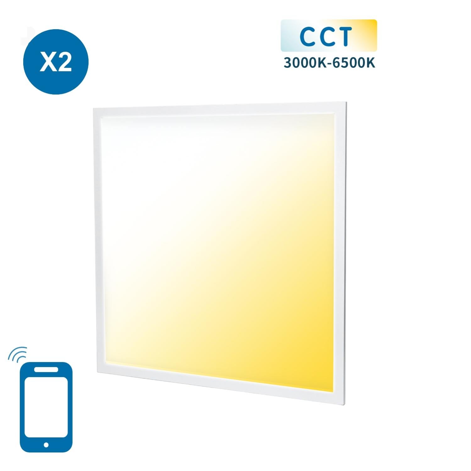 2 PANNELLO LED 60X60 SMART 32W WIFI ALEXA E GOOGLE HOME 3000K-6500K ...