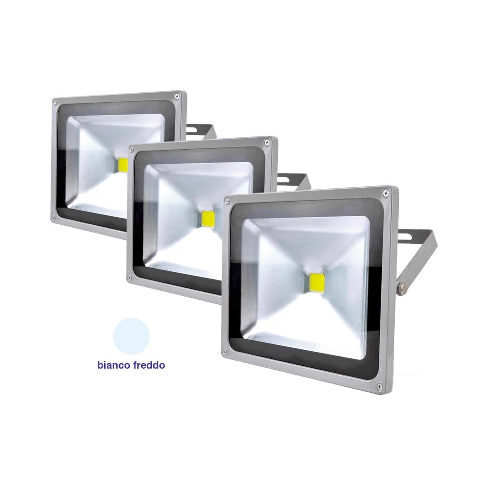 FARO LED ESTERNO 50W WATT SLIM 3 PEZZI IP65 LUCE FREDDA ILLUMINAZIONE ...