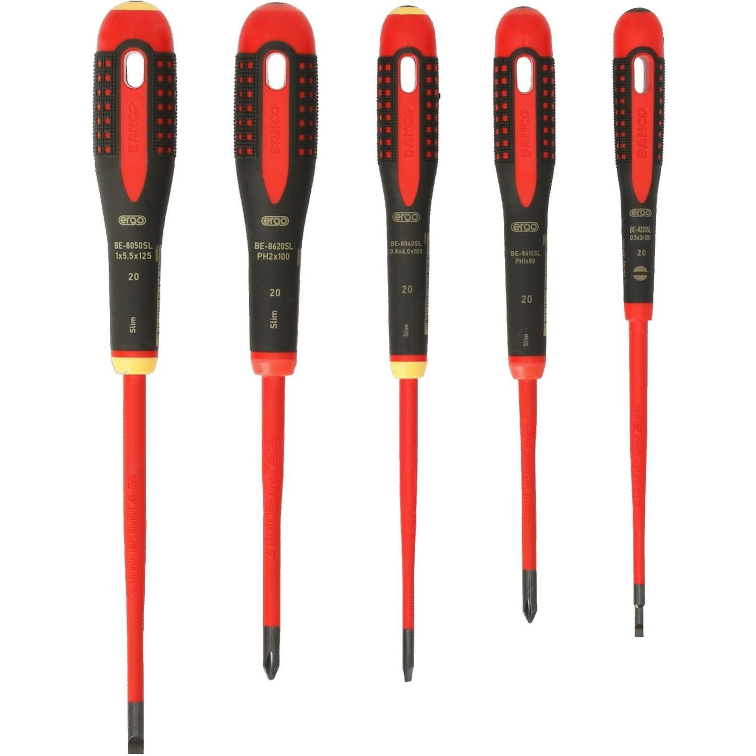 Jeu de 5 tournevis à fente et Phillips isolés Slim VDE ERGO™ Bahco BE ...