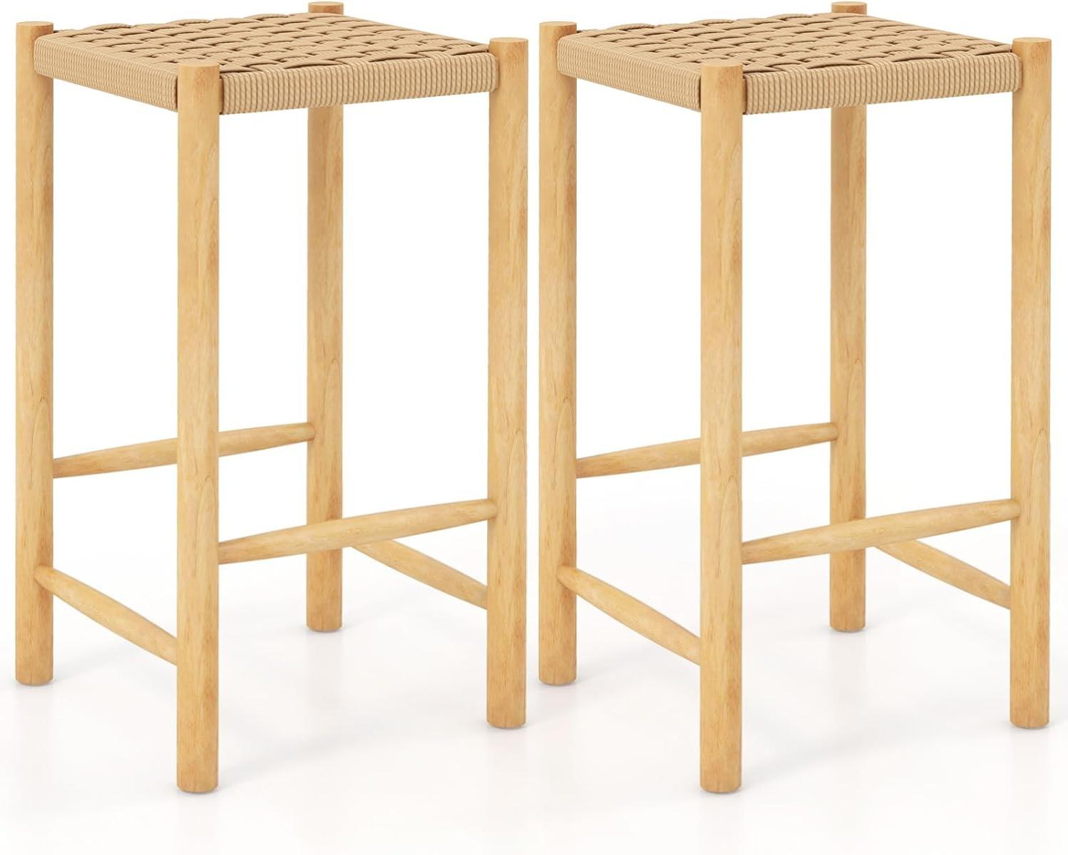 Lot de 2 Tabourets de Bar de 65 cm, Siège en Papier Tissé et Pieds ...