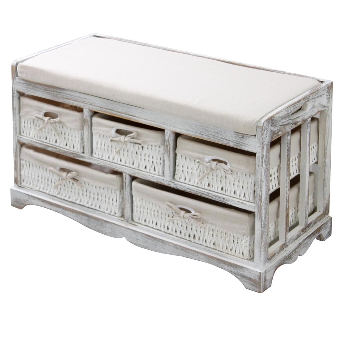 Cassettiera Con Panca 5 Cestini Mobili Cassetti Comodino Bianco Panca ...