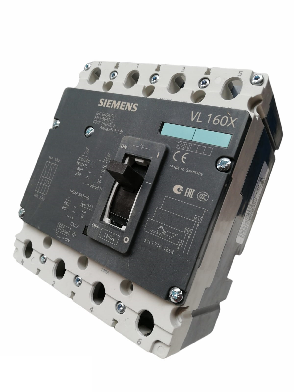 Siemens 3vl17161ee430aa0 interruttore automatico vl160x n 4x160a princ ...