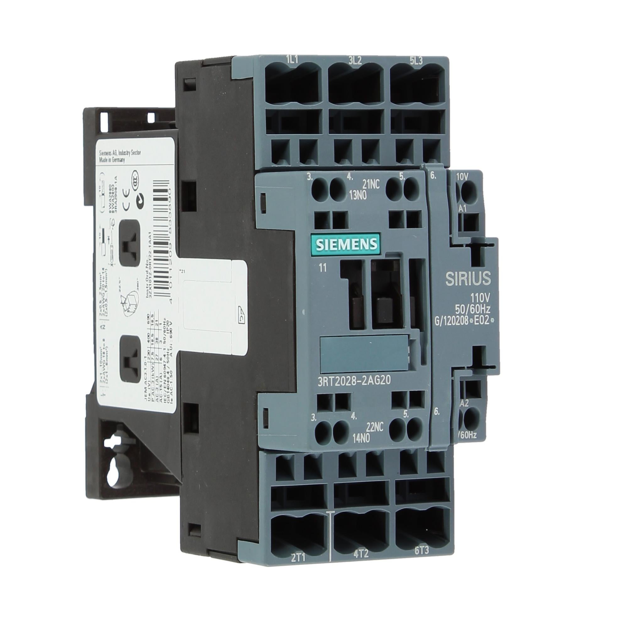 Siemens 3rt20282ag20 contattore 18 5kw,1l 1r,ac 110v 50/60hz,s0 ml ...
