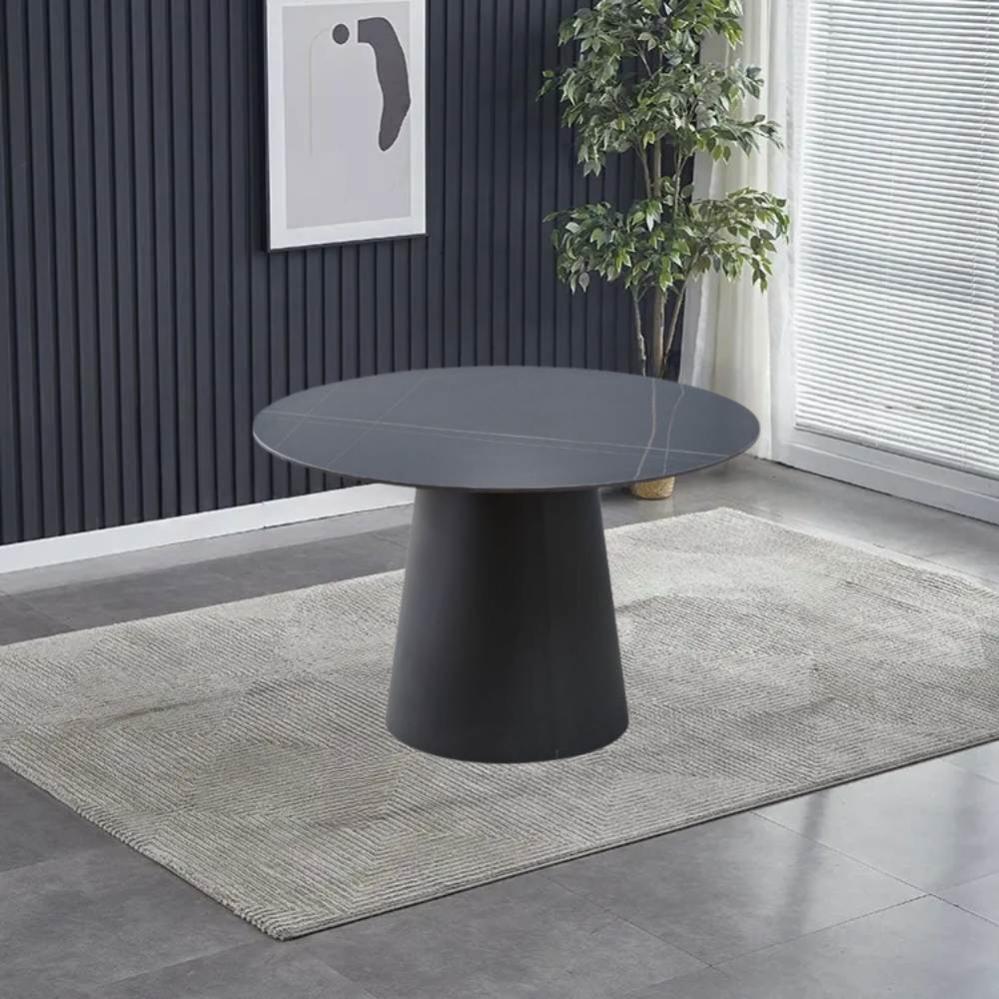 Tavolo rotondo piano ceramica effetto marmo nero oro Lauren 120x120x76h ...