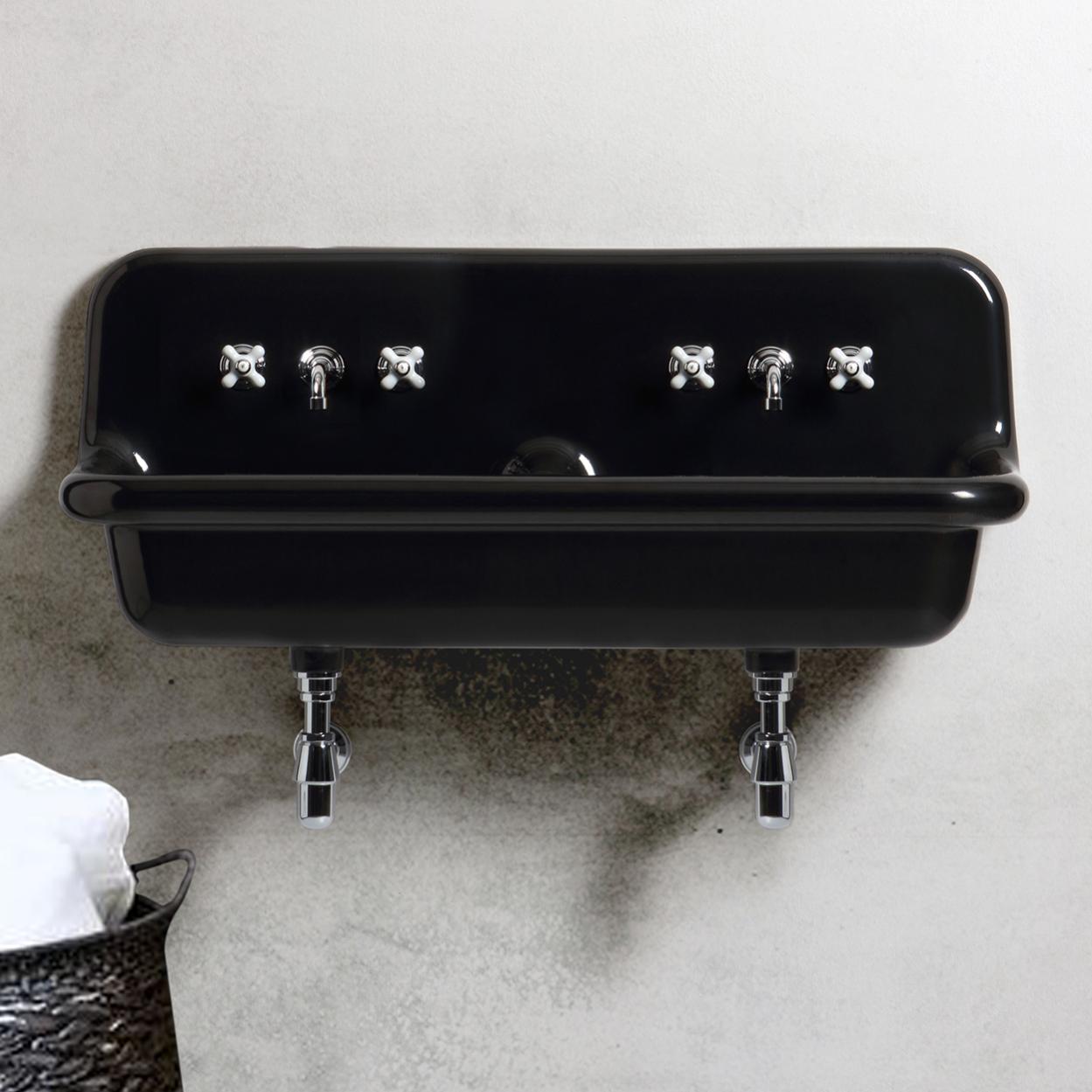 Lavabo Rétro Double Vasque en céramique noire brillant 120cm TRUE ...