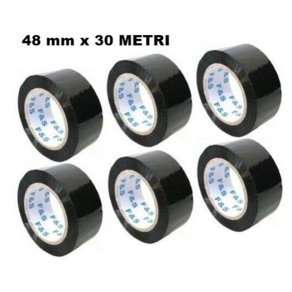 6 ROTOLI NASTRO ADESIVO DA IMBALLAGGIO NERO 48 mm X 30 METRI CONFEZIONE ...