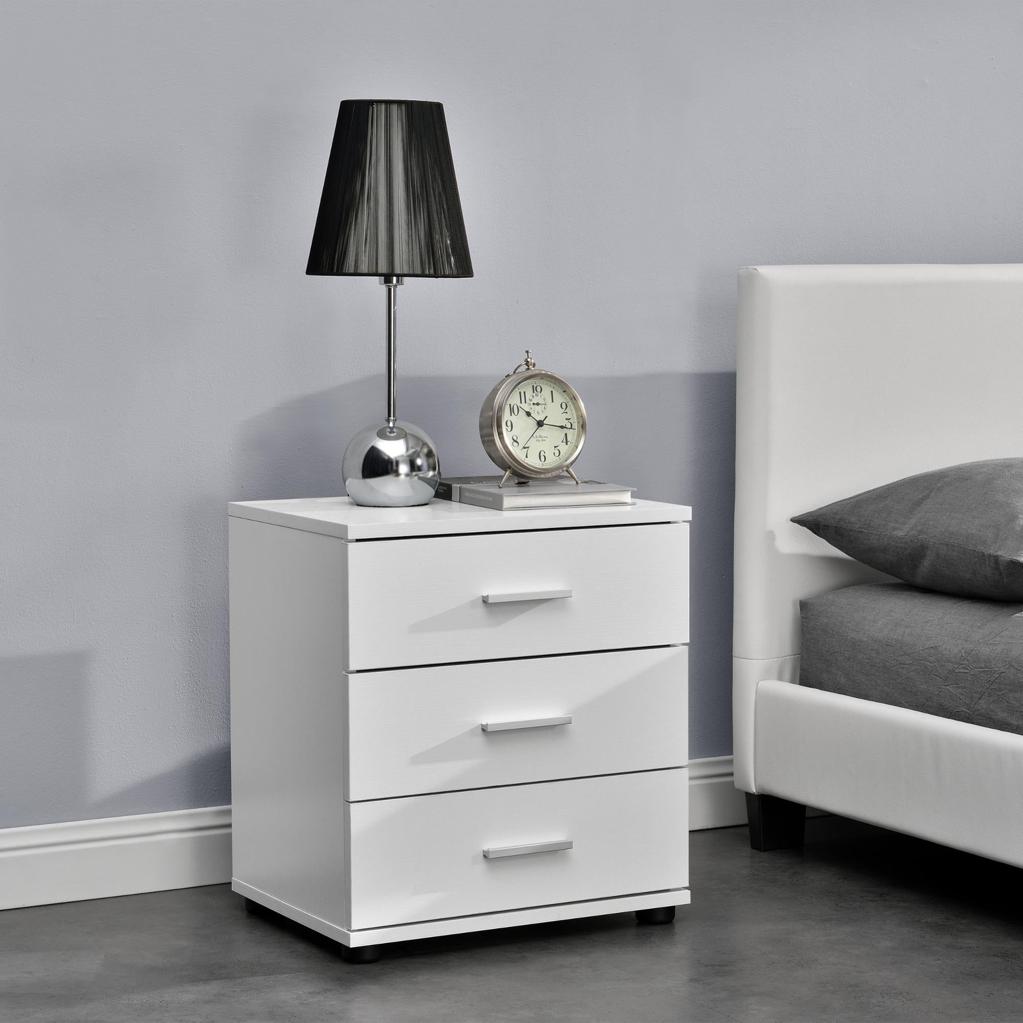 [en.casa] Comodino da letto elegante bianco 3 x cassetti truciolato ...