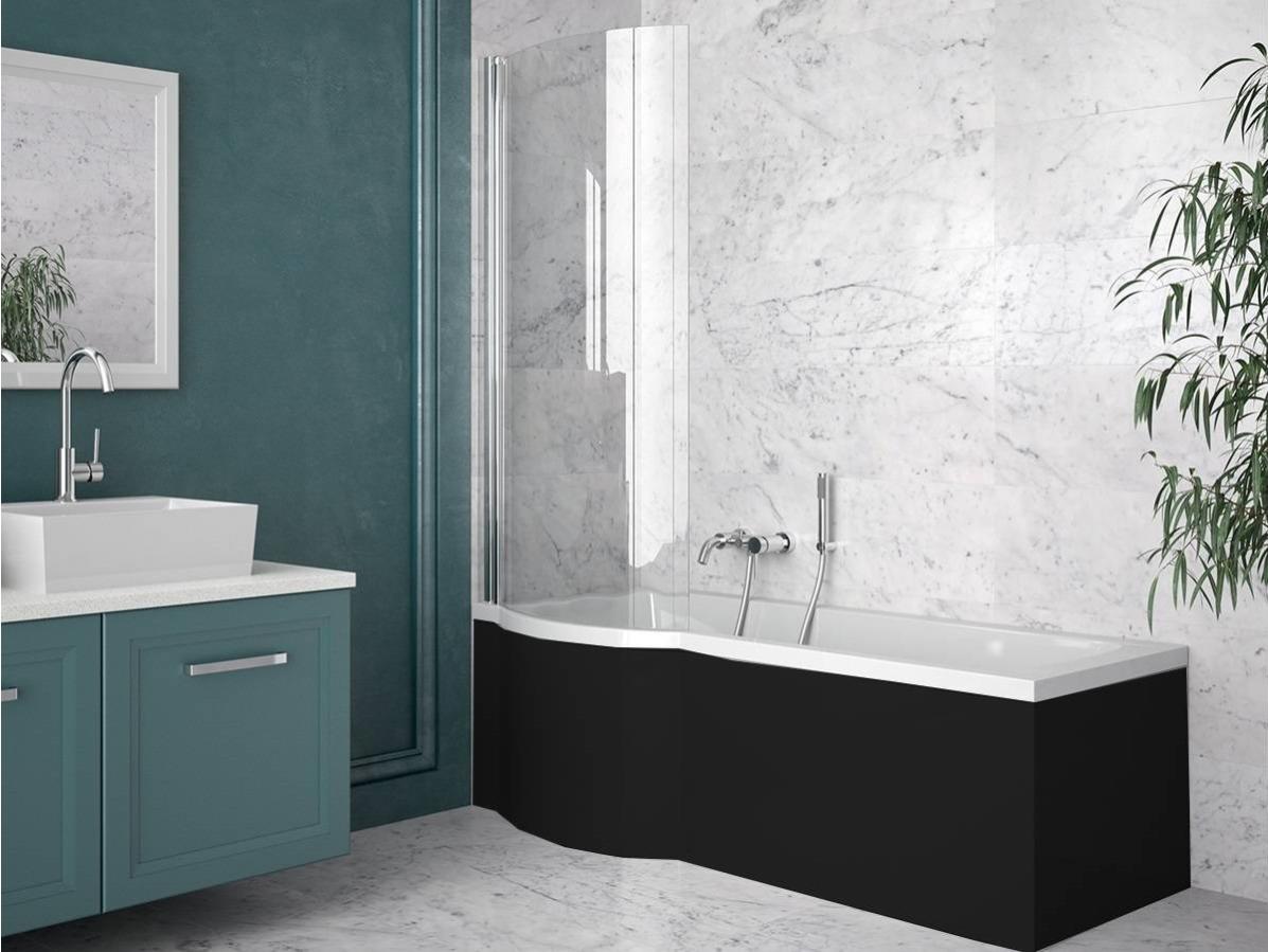 Baignoire bain douche avec pare de baignoire - gauche - avec tablier de baignoire noir - 160 x ...