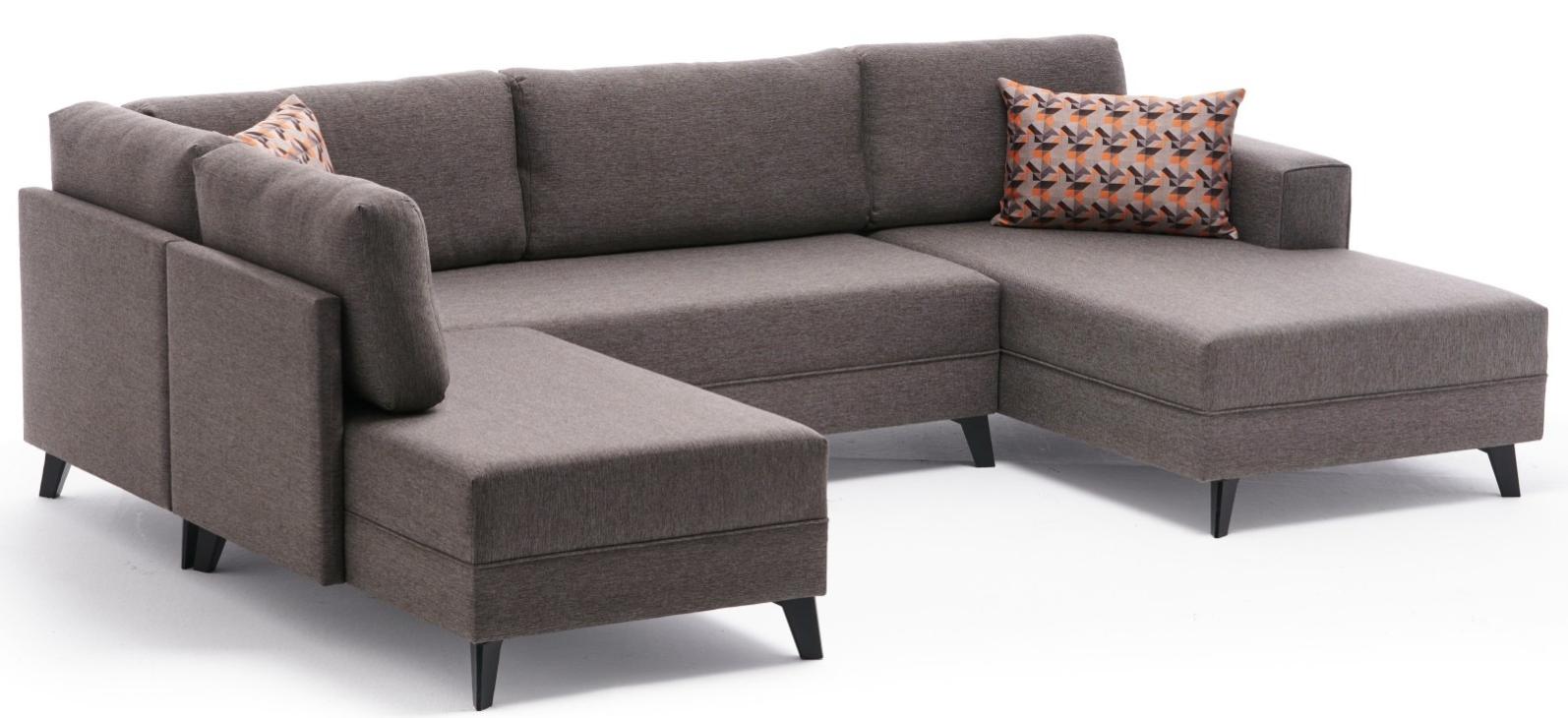 Canapé panoramique tissu marron méridiennes modulables Kinju 305cm ...